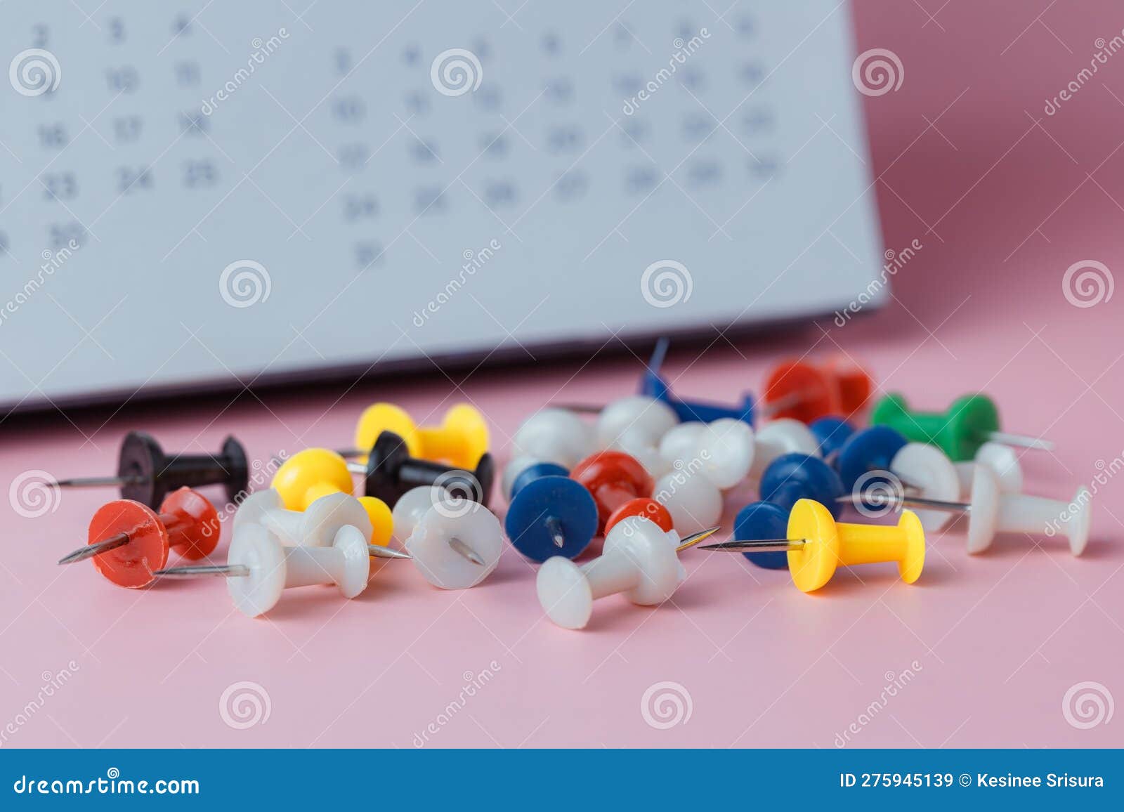 Push Pins with Blurred Calendar Stock Image - Image of desk, memo ...