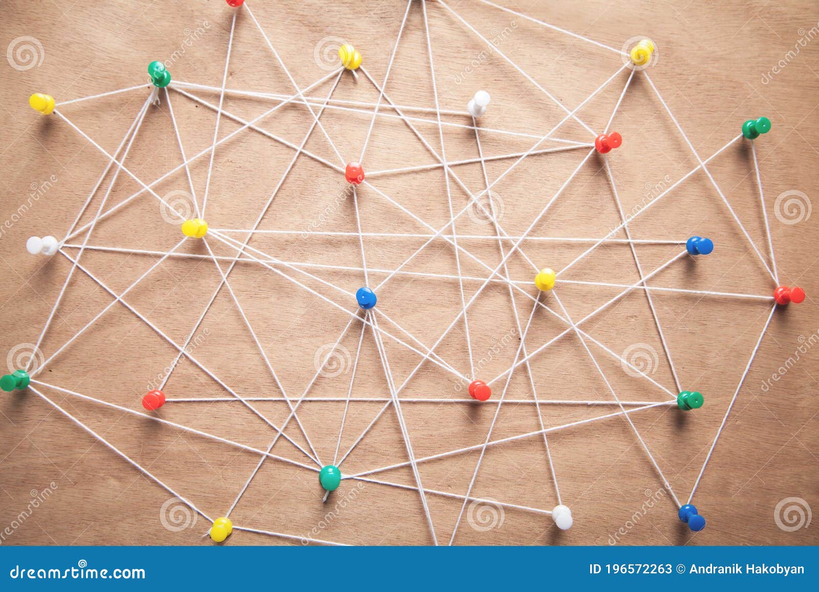 Push Pins Connected with Thread. Network Stock Image - Image of thread ...