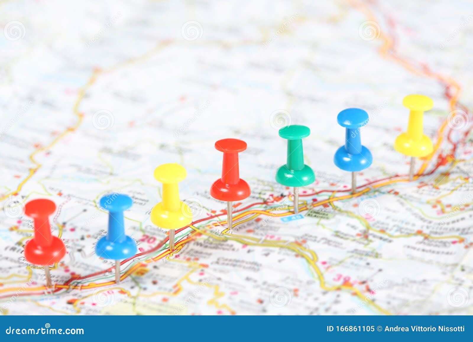 Push Pins Fixed in a Road Map with Copy Space for Your Text Stock Image ...