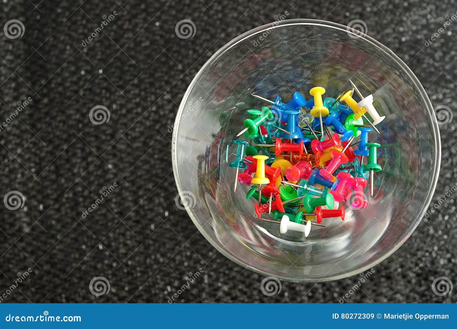 Push Pins in a Round Glass Container Stock Image - Image of colorful ...