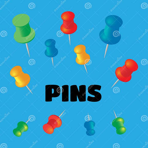 Push Pins Set. Stationery Object, Plastic Element, Tack and Need Stock ...