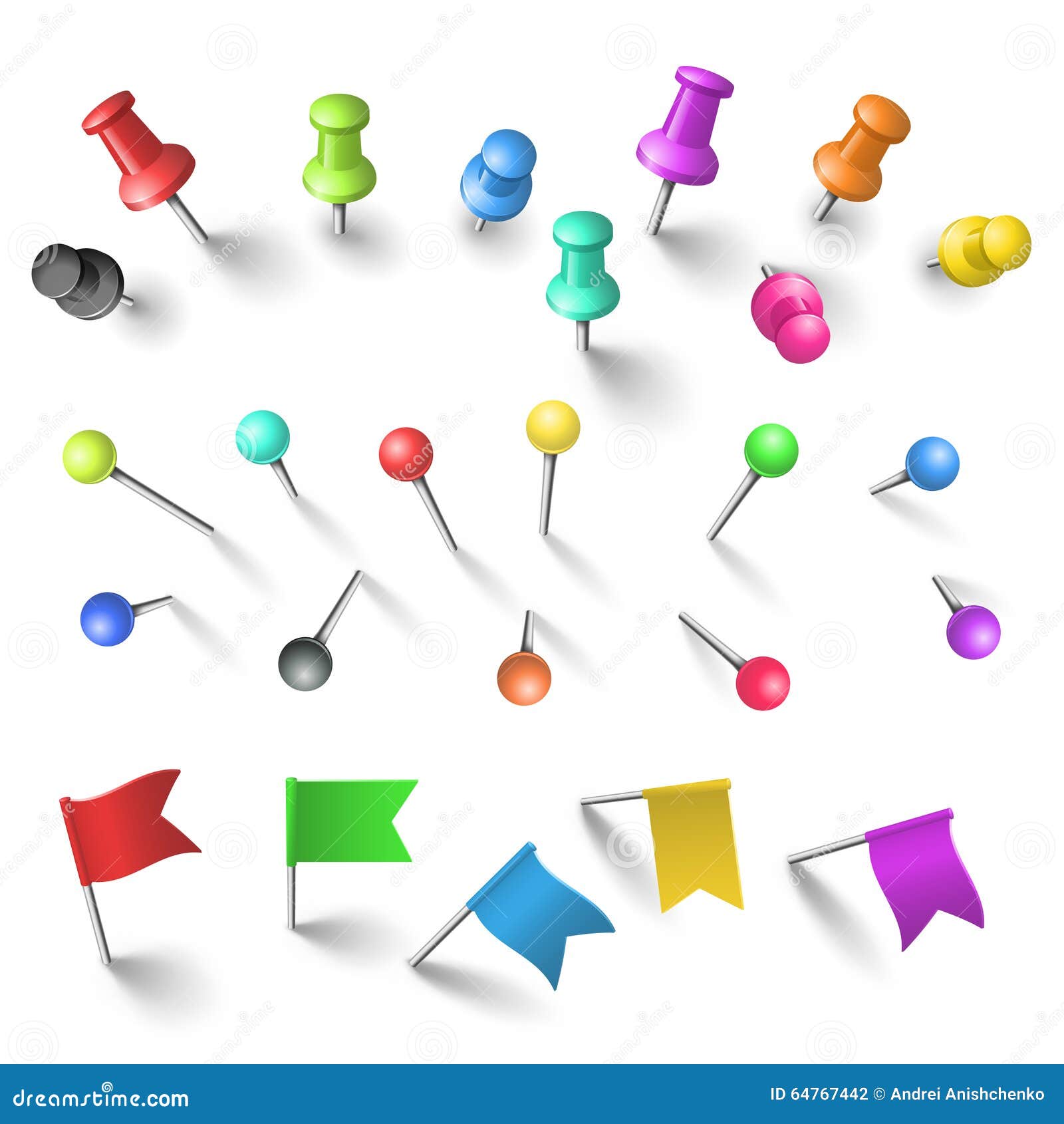 Push pins set stock vector. Illustration of office, colorful - 64767442