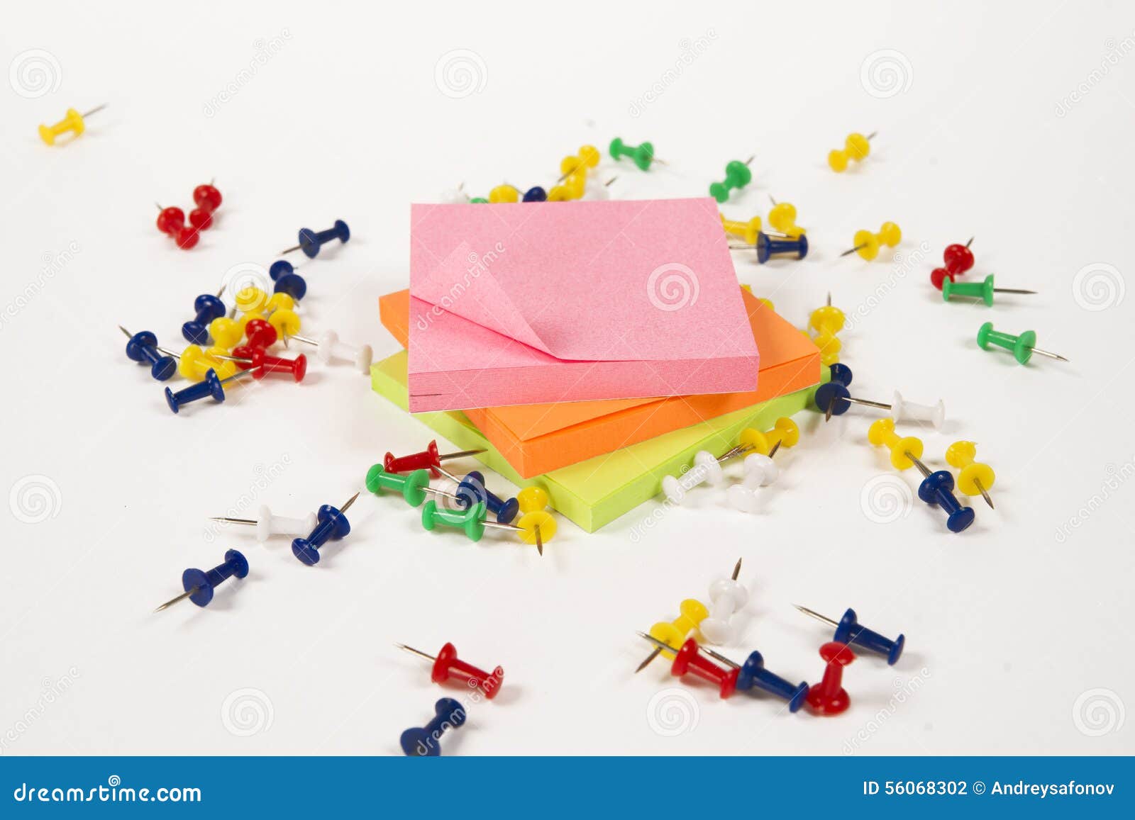 Push Pins with Stickers on White Background Stock Photo - Image of pins ...
