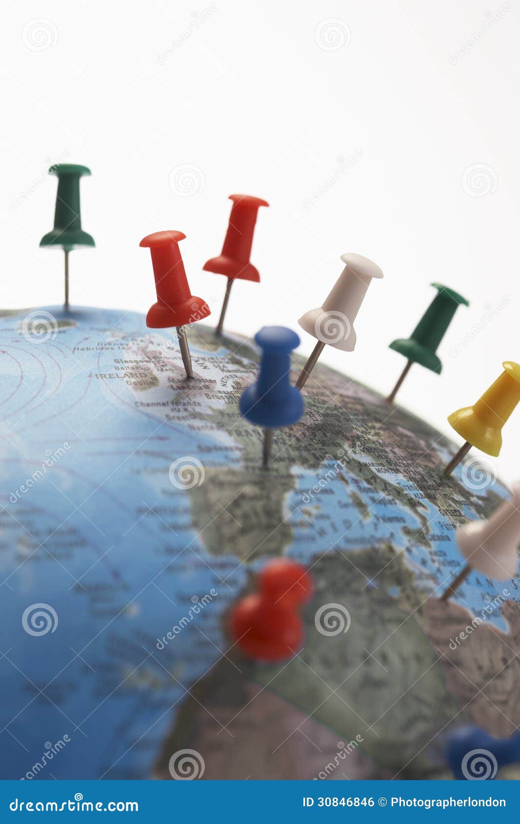Push Pins in Various Parts of Globe Studio Shot Close Up Stock Photo ...