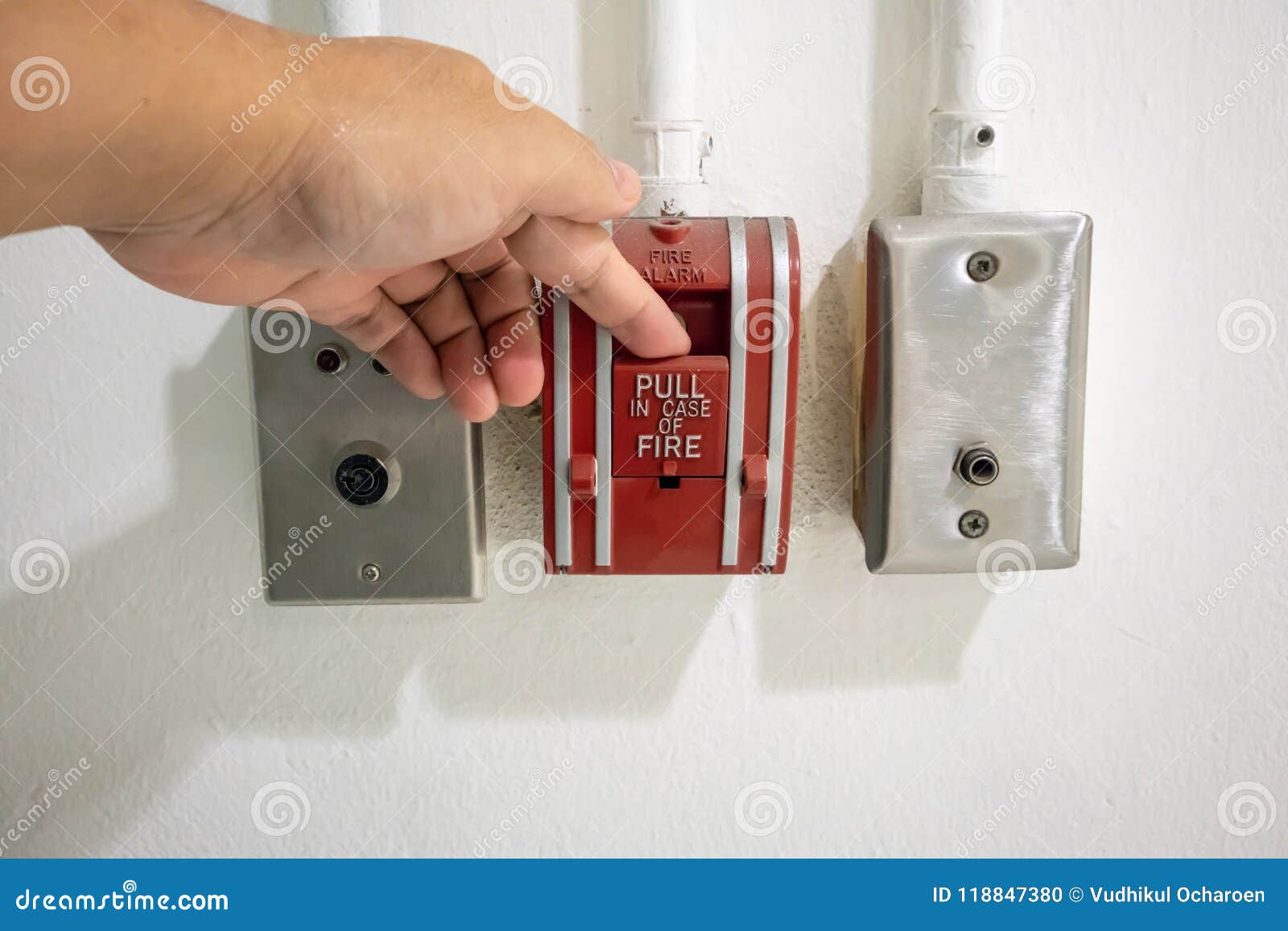 Push in Pull Down Switch in Case of Fire and Emergency Door Rele Stock ...