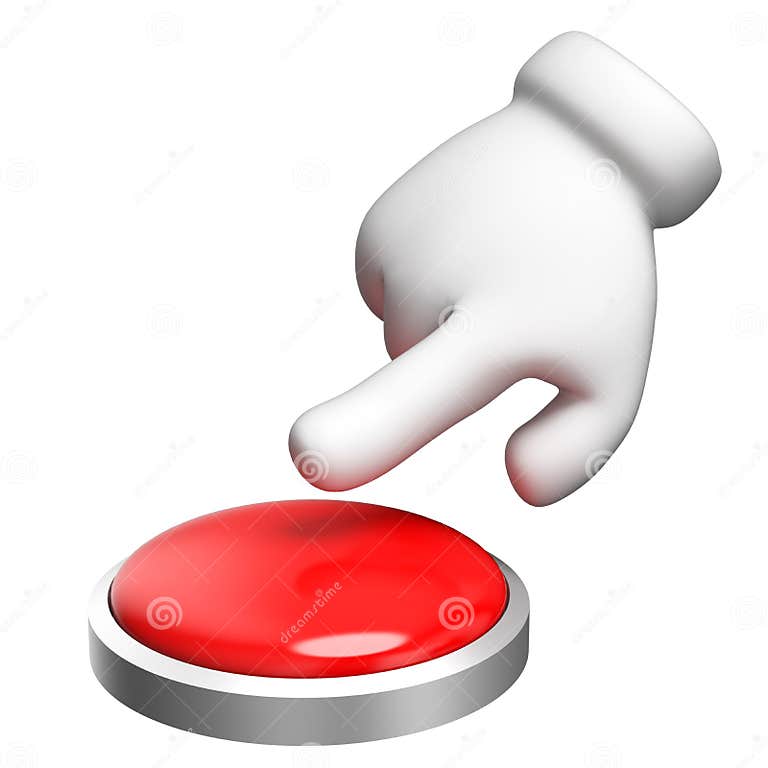 Push the Red Button. 3D Rendering on White Background Stock ...