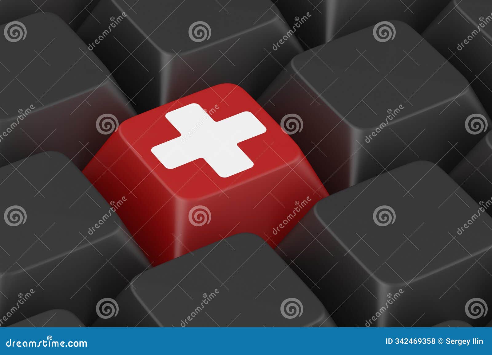 Push Red Button with White Cross. 3D Illustration Stock Illustration ...
