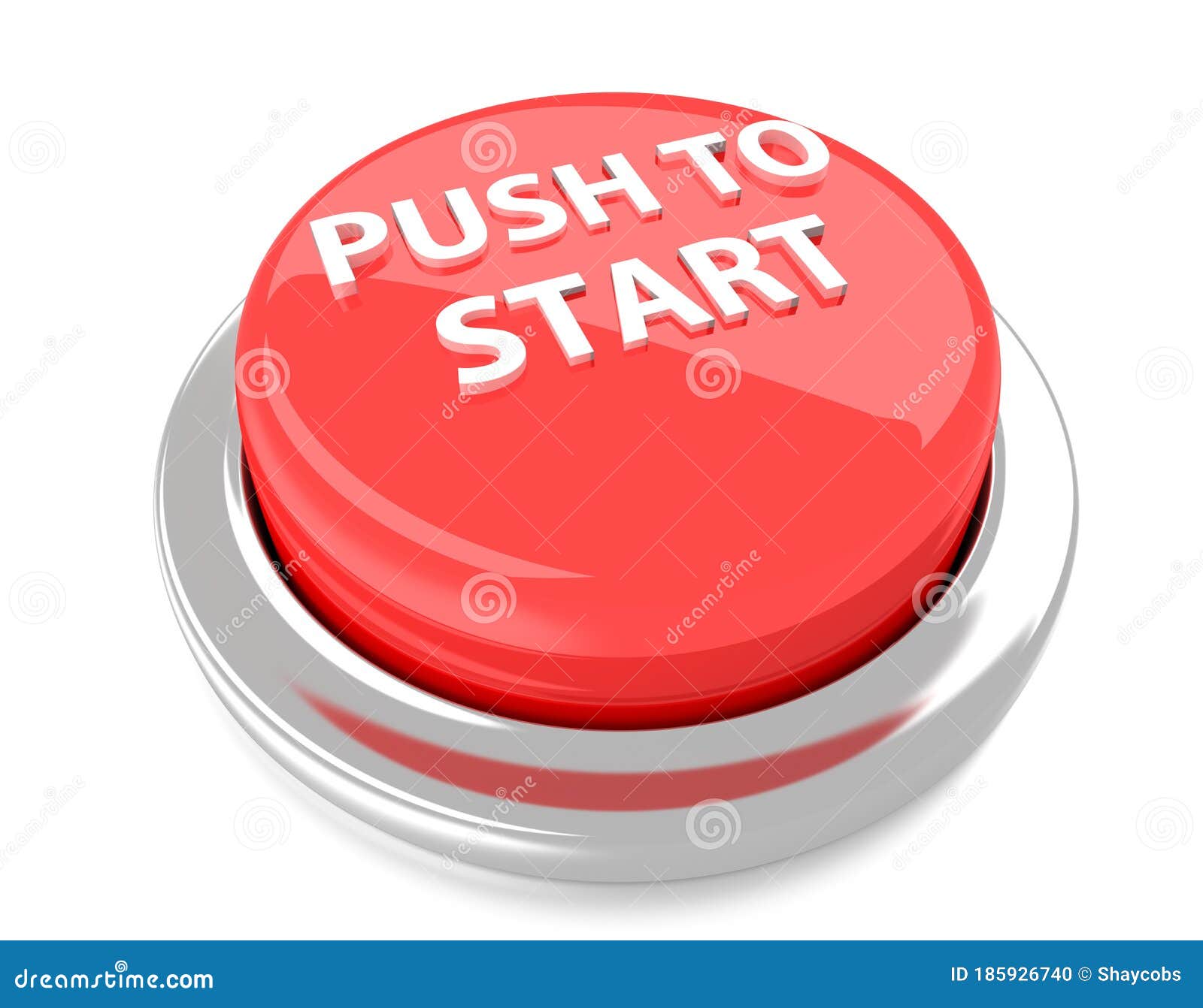 PUSH TO START on Red Push Button. 3d Illustration. Isolated Background ...