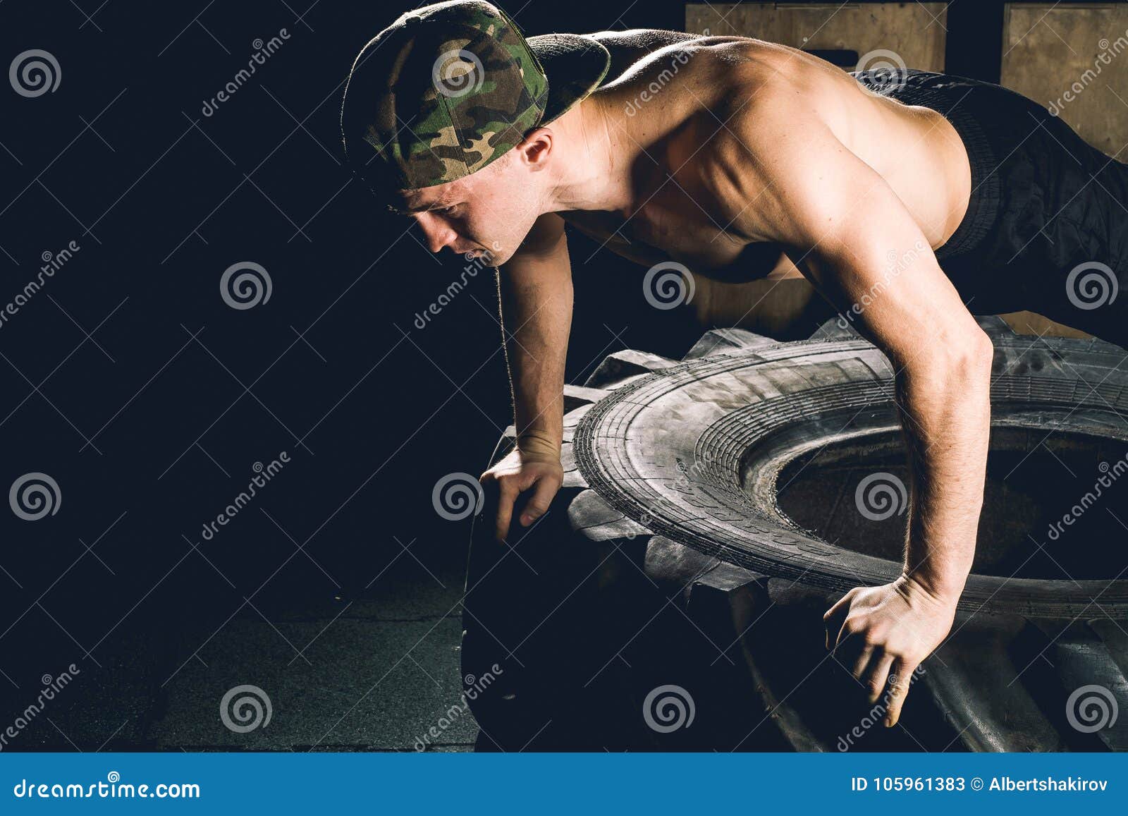 Push Up Exercise on Tire Fitness Training Stock Image - Image of front ...