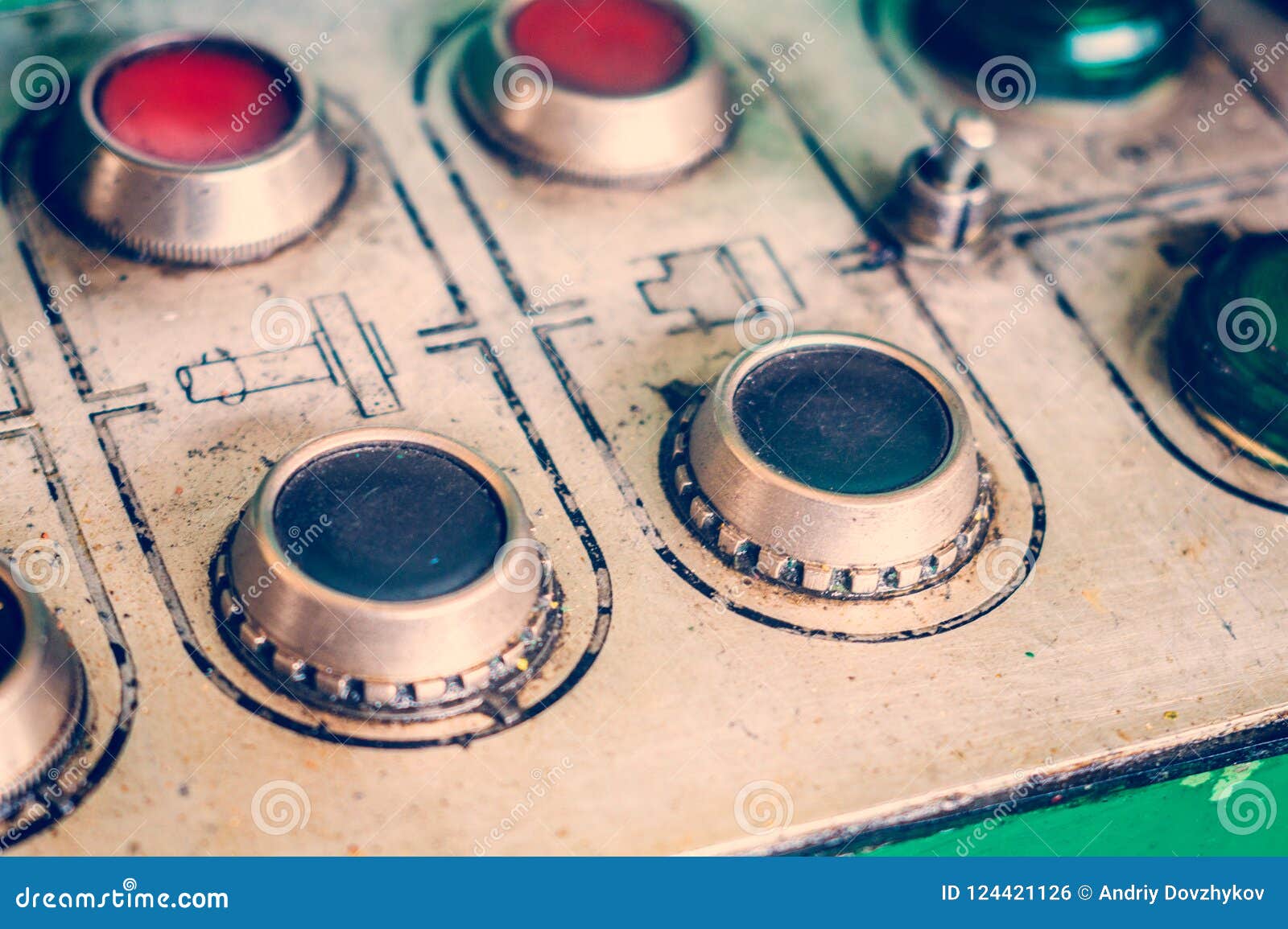 Pushbutton Mechanical Control Panel of the Machine. Stock Photo - Image ...
