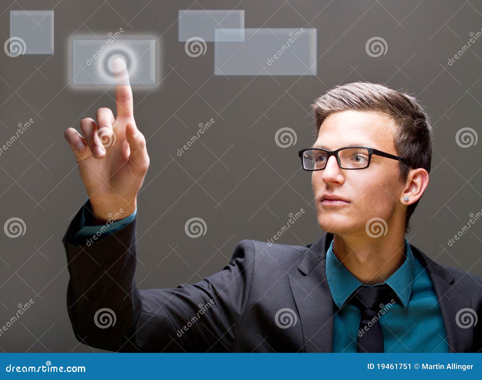 Pushing a Button in a Digital World Stock Image - Image of modern ...