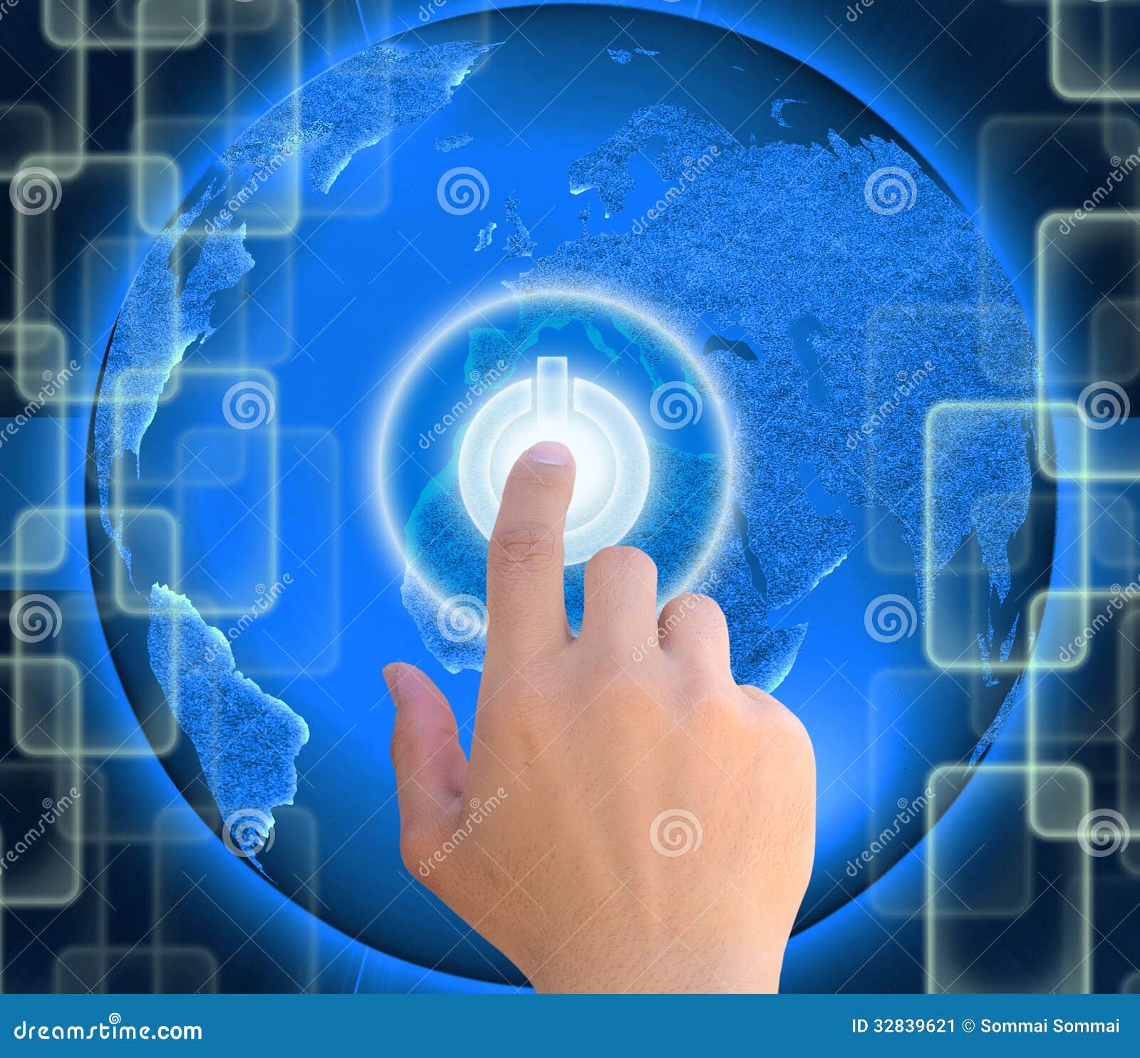 Pushing Button Power on Abstract the World Technology Stock Image ...