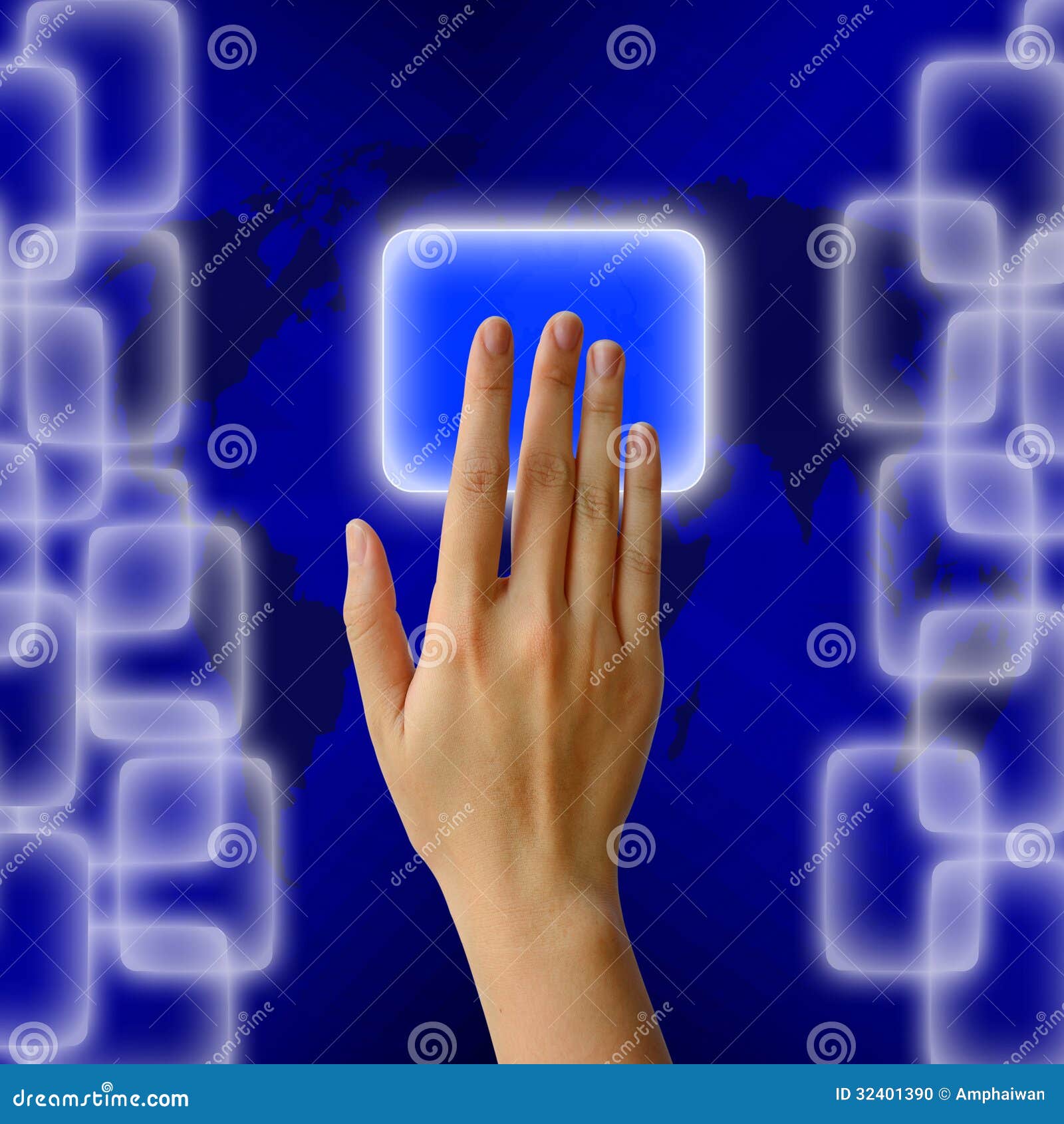 Pushing a Button on a Touch Screen Interface Stock Photo - Image of ...