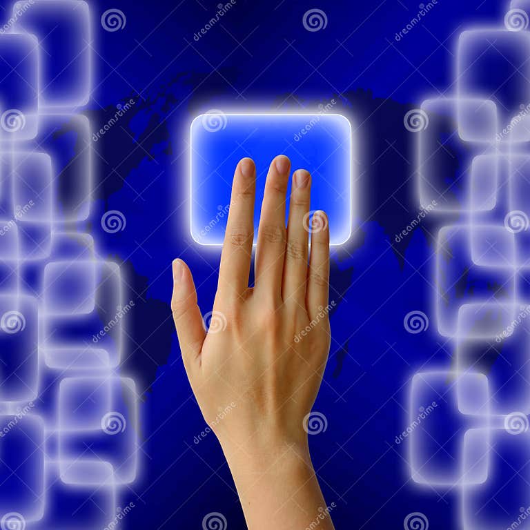 Pushing a Button on a Touch Screen Interface Stock Photo - Image of ...