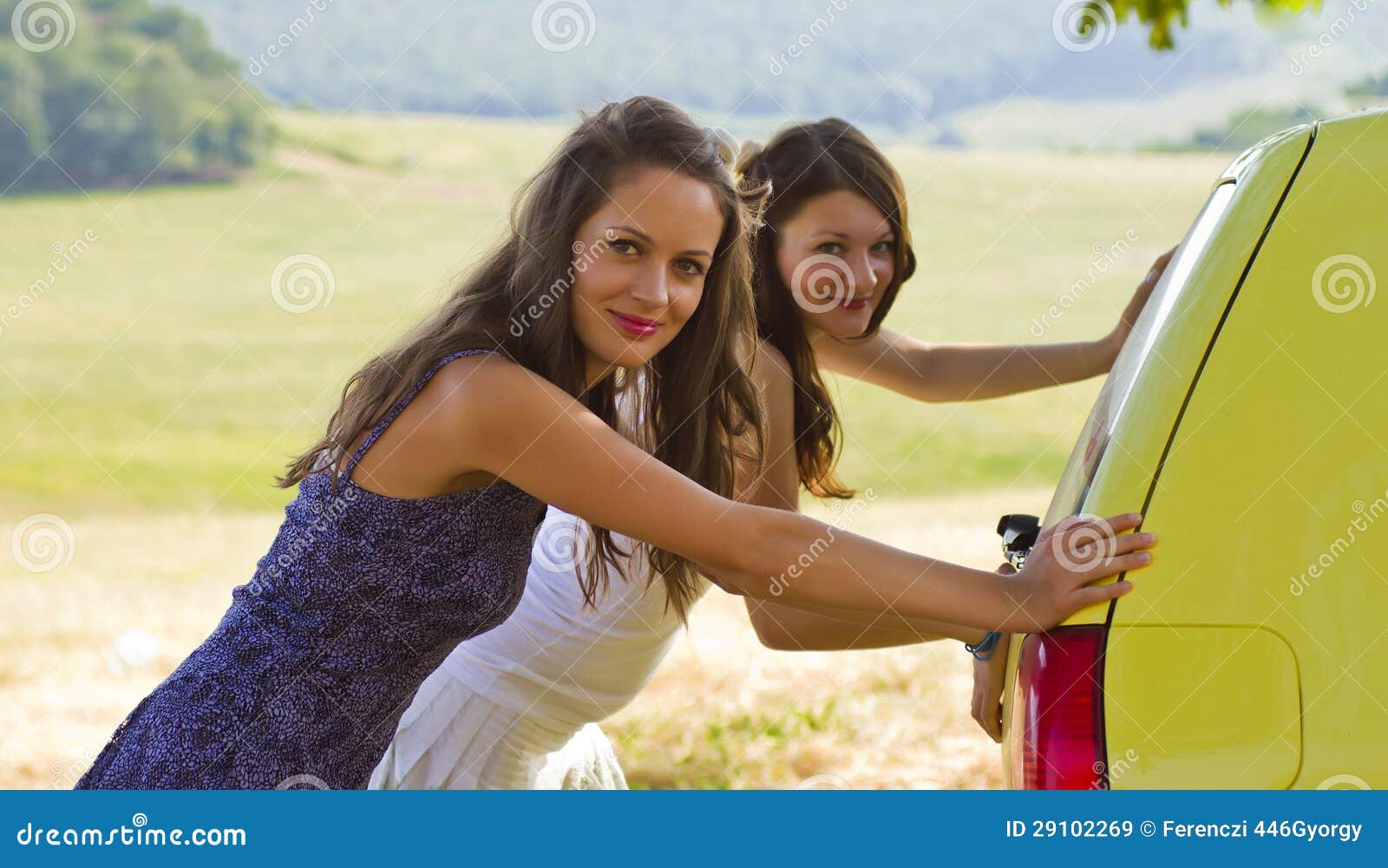 Pushing The Car Stock Image Image Of Convertible Field 29102269