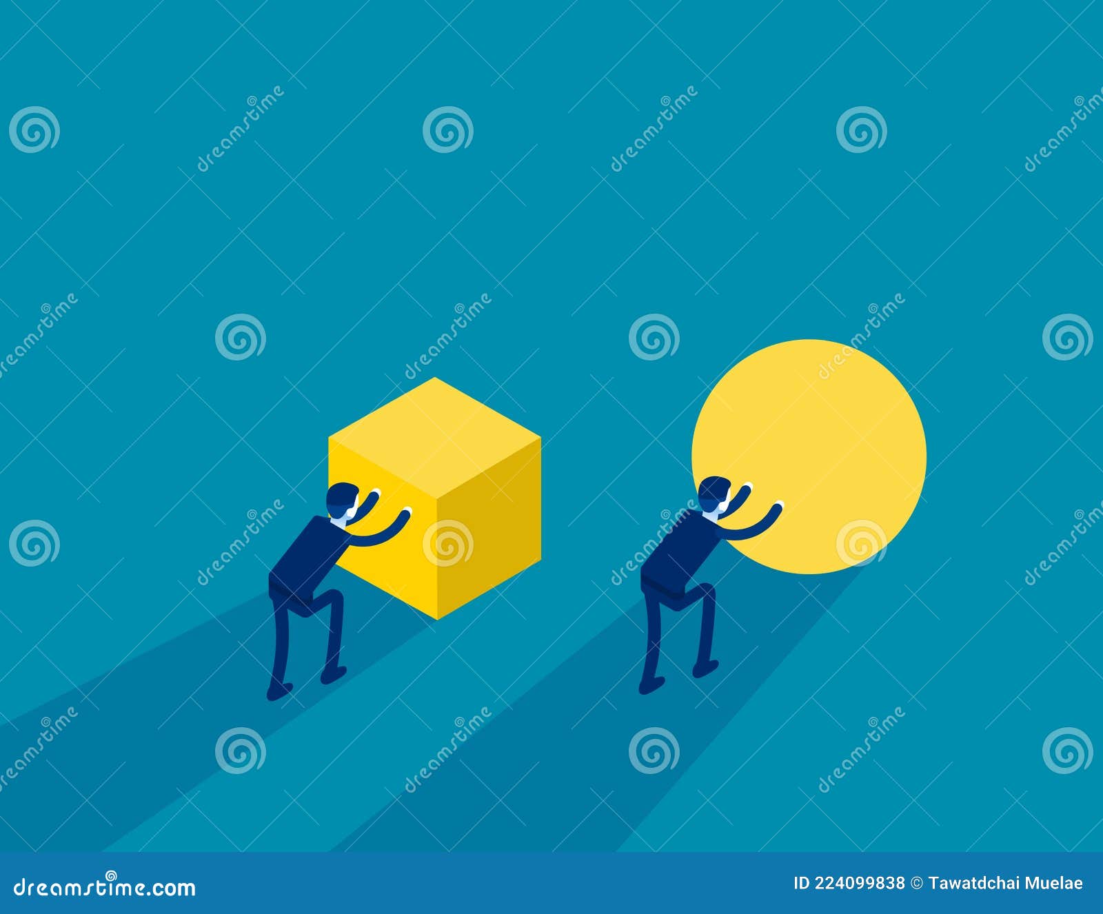 Pushing Cube and Ball. Isometric Wisdom and Efficiency Concept Stock ...