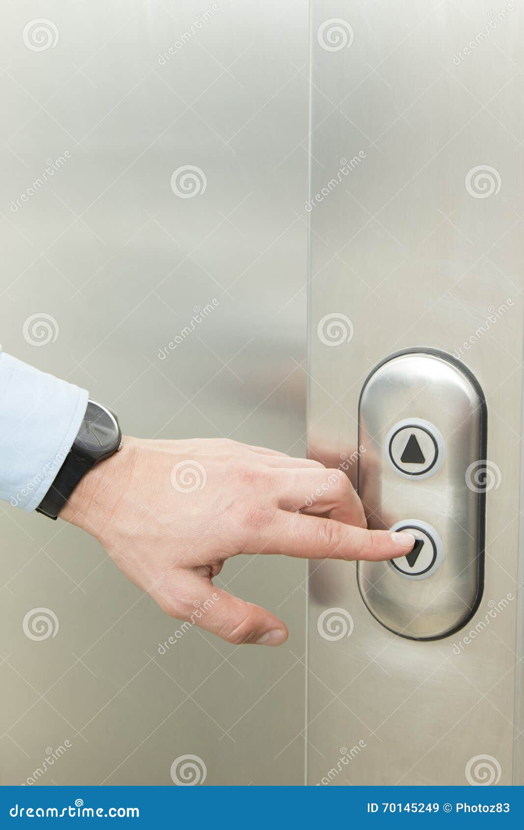 Pushing Elevator Down Button Stock Image - Image of formalwear, arrow ...