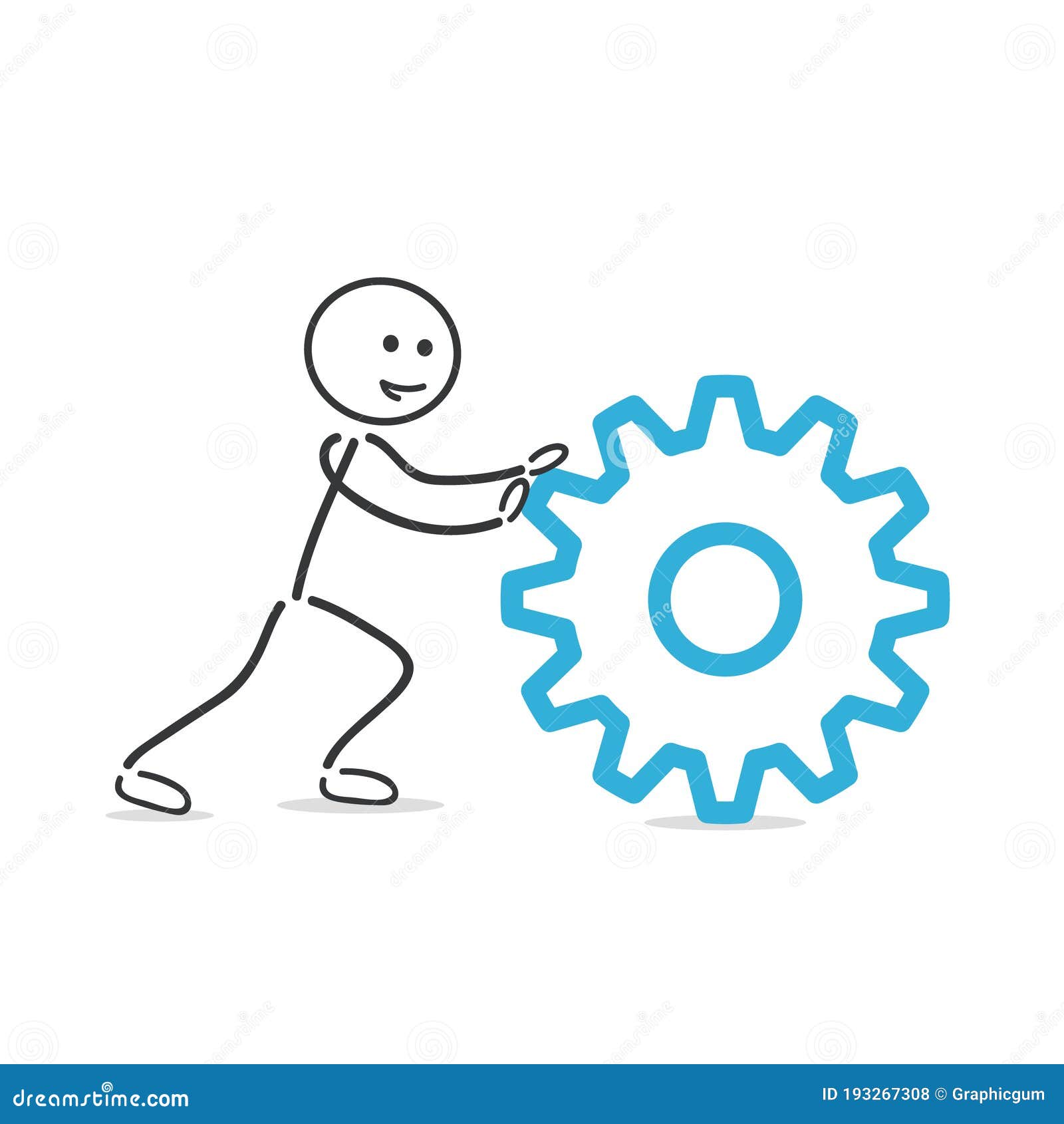 Pushing Gearwheel Stick Man Cartoon Figure Stock Vector - Illustration ...