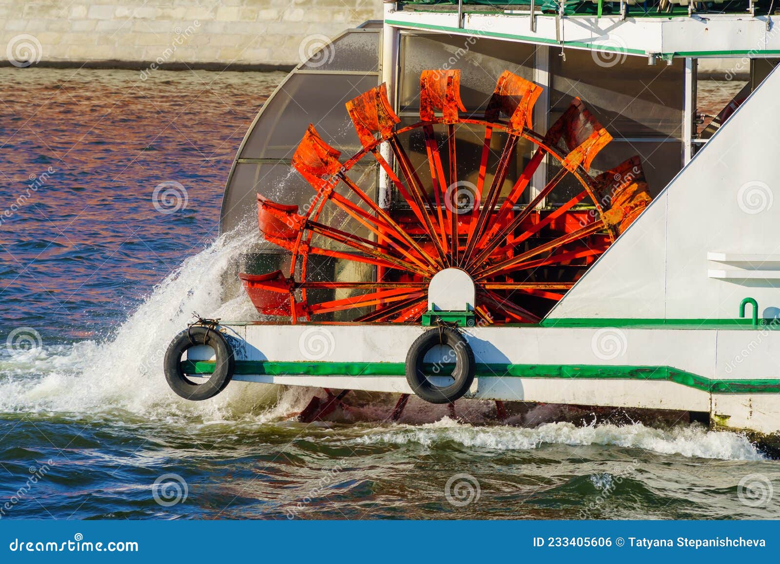 The Pushing Wheel of an Old River Ship is in Motion. Stock Photo ...