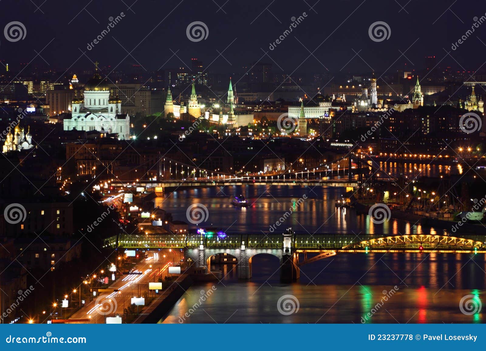 Pushkinsky Bridge and Krymsky Bridge at Night Stock Photo - Image of ...