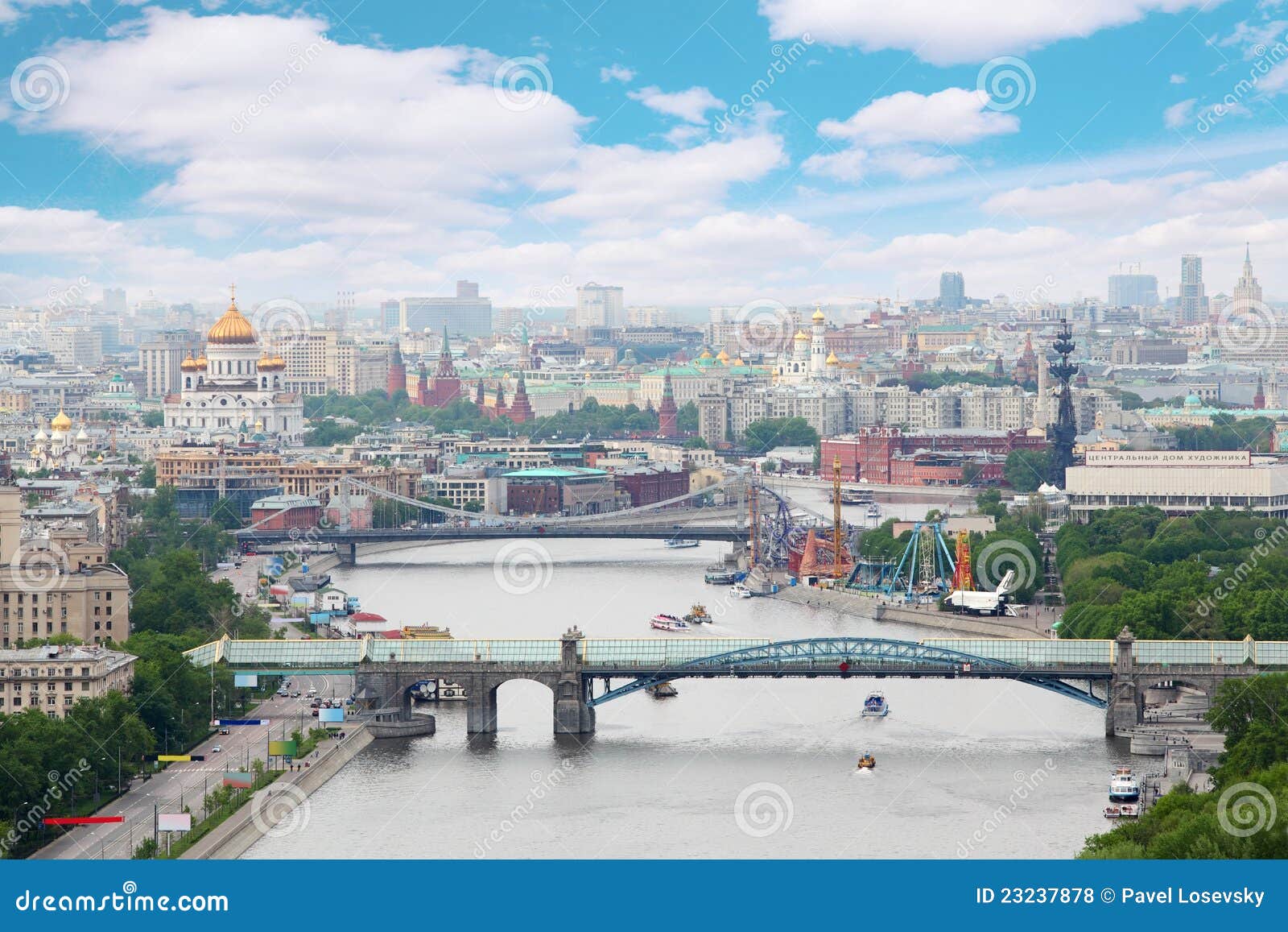 Pushkinsky and Krymsky Bridges at Day in Moscow Stock Photo - Image of ...