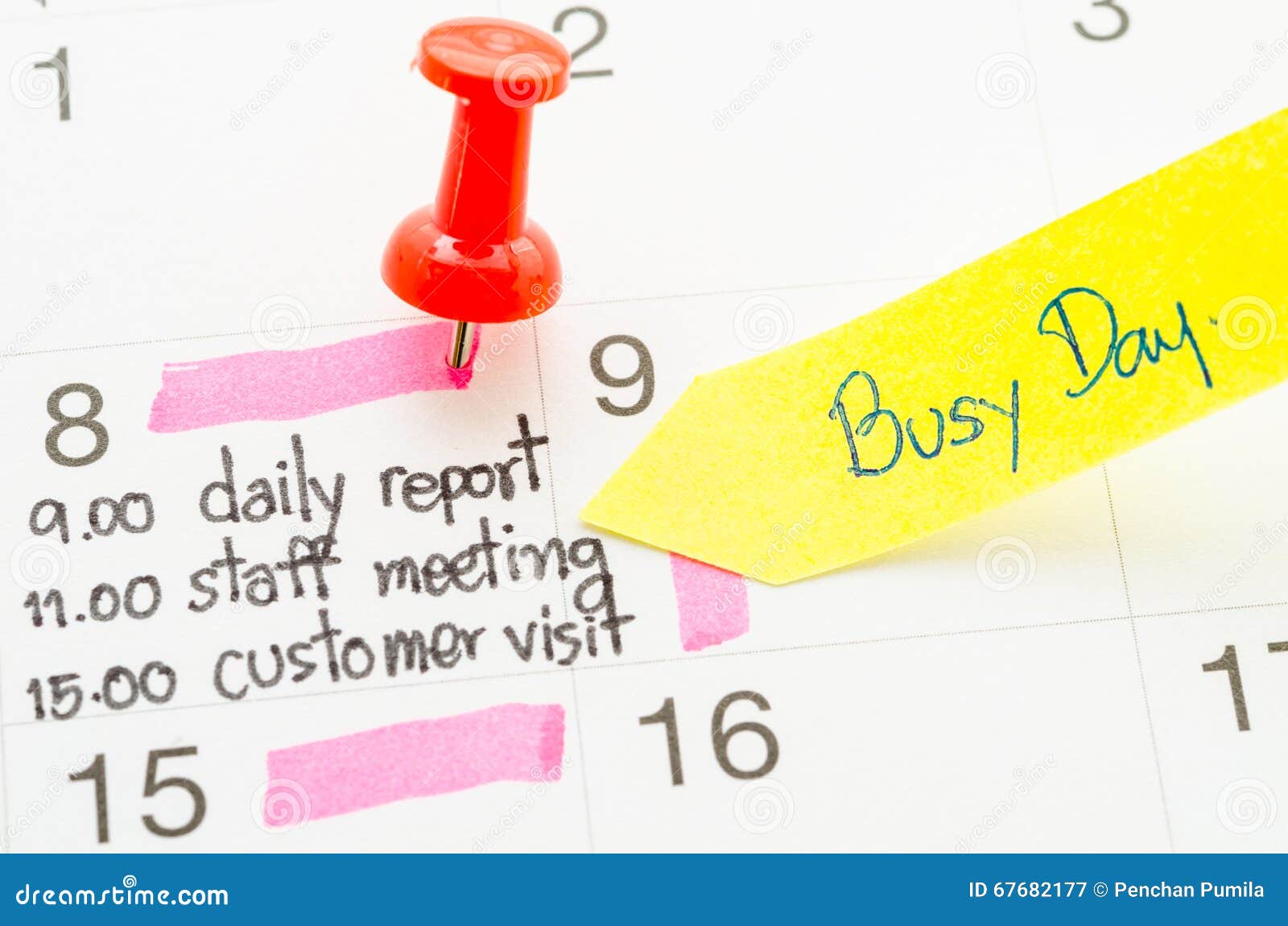 Pushpin on Calendar with Busy Day. Stock Image - Image of event ...