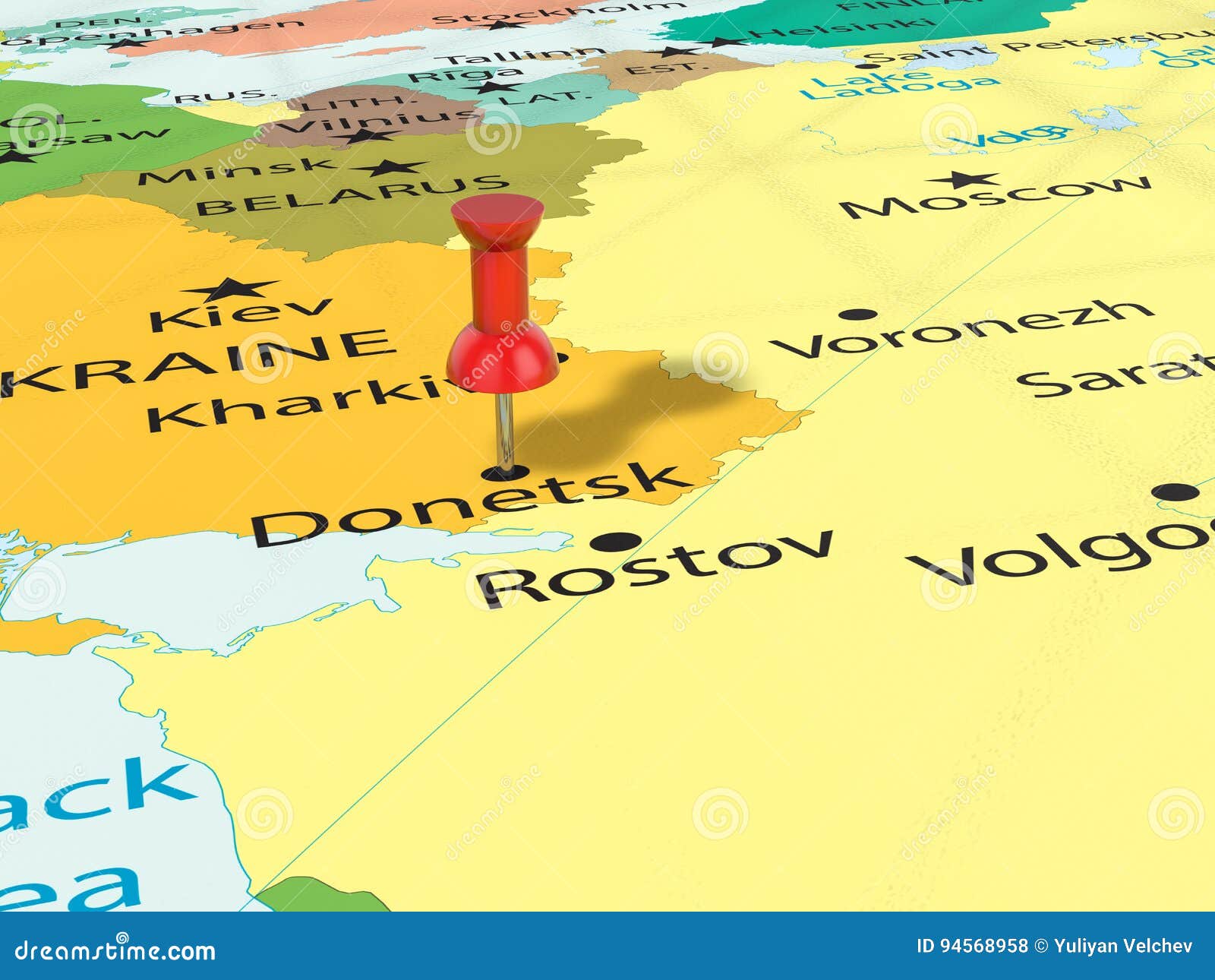 Pushpin on Donetsk map stock illustration. Illustration of travel ...