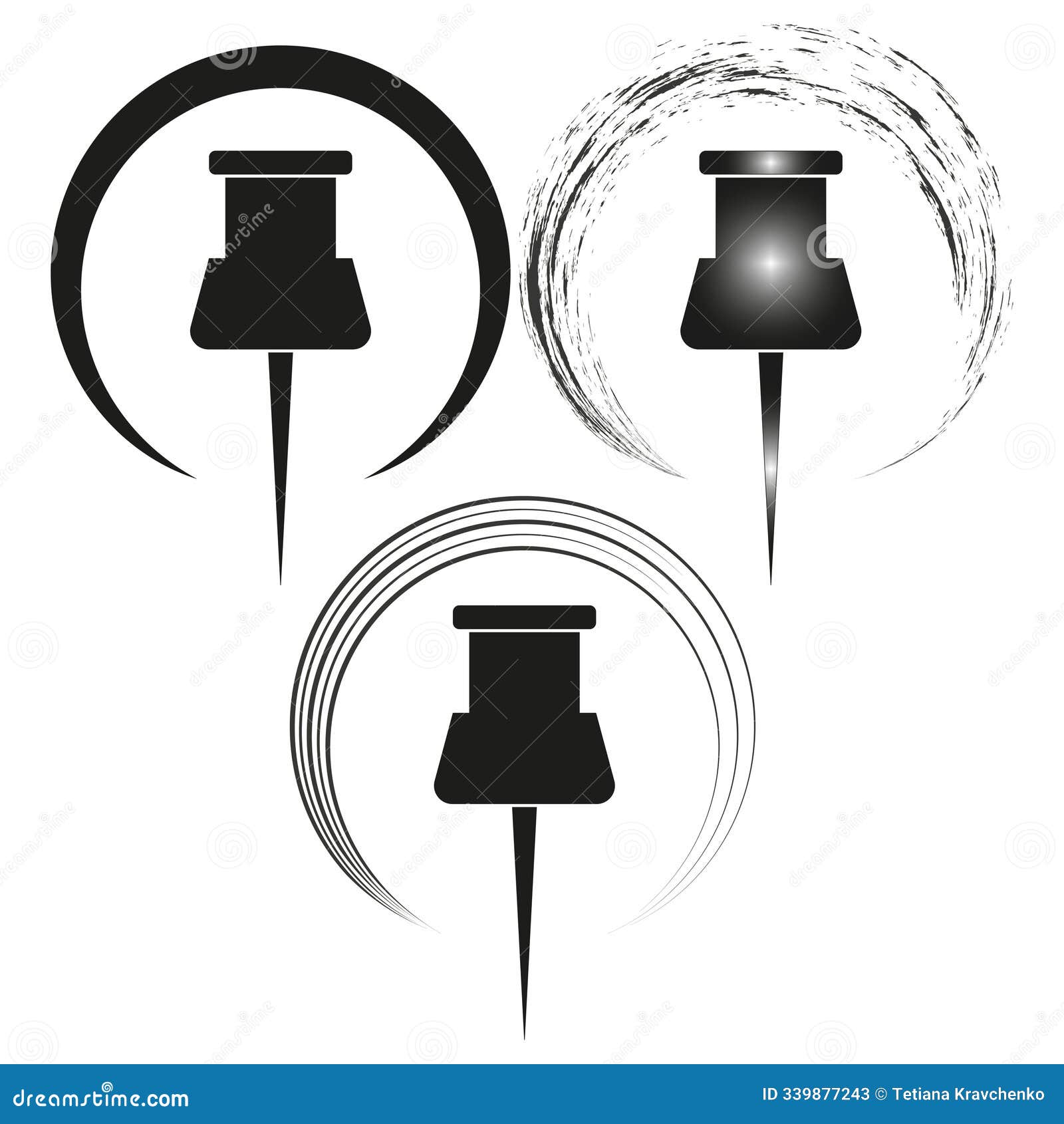 Pushpin Icons Set. Circular Frame Variations. Simple Vector Shape ...