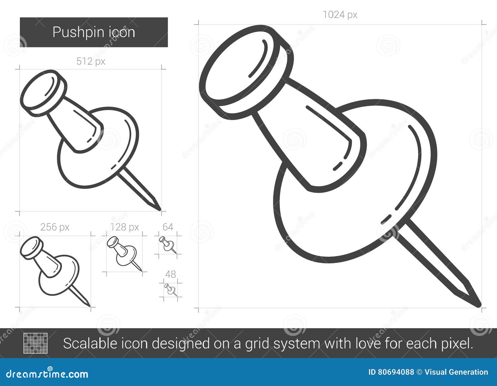 Pushpin line icon. stock vector. Illustration of online - 80694088