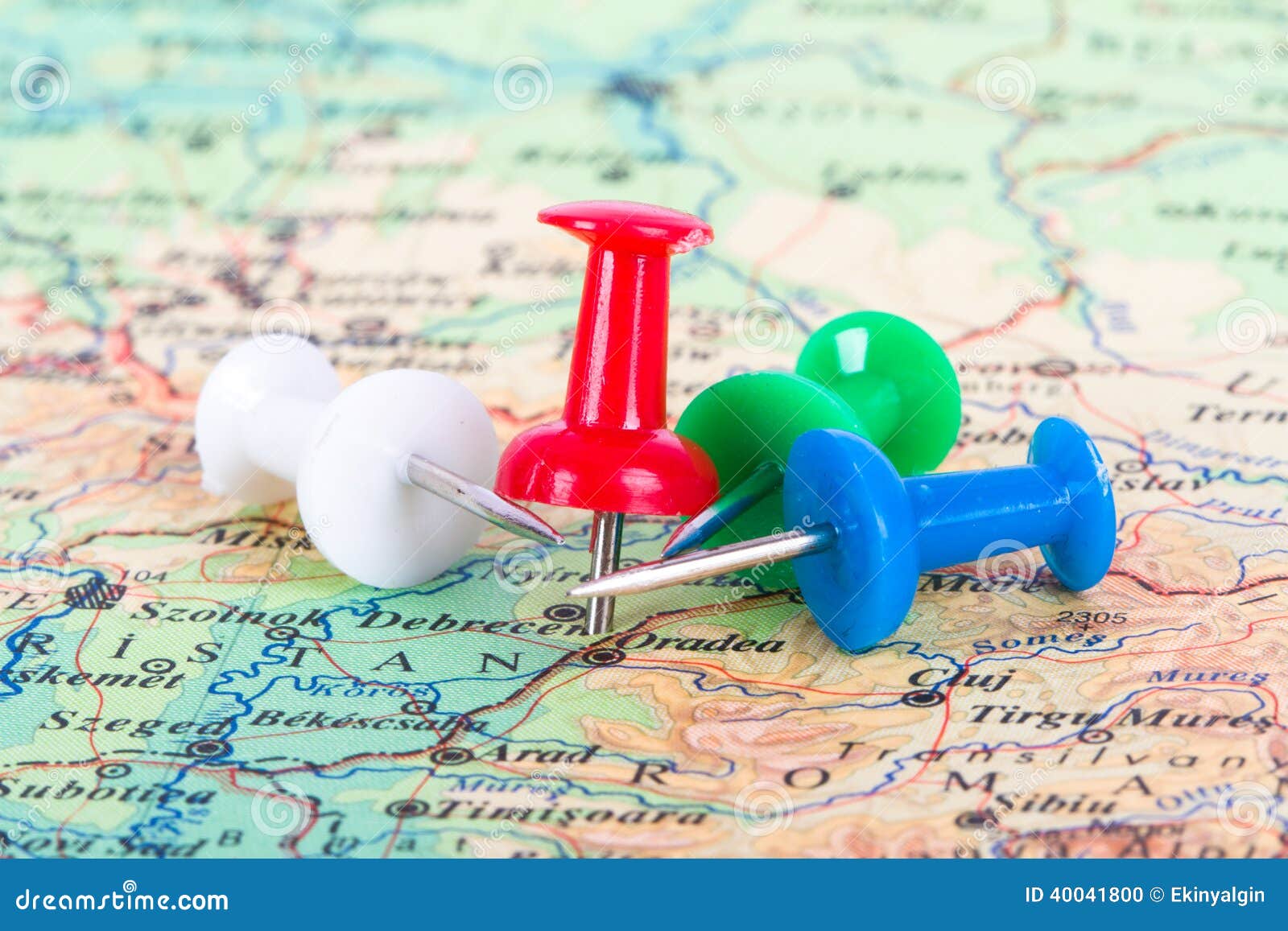 Pushpin Pointing on Map stock photo. Image of colorful - 40041800