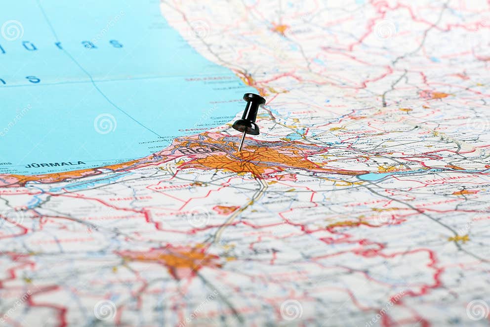 Pushpin Showing Destination Point on a Map Stock Image - Image of push ...