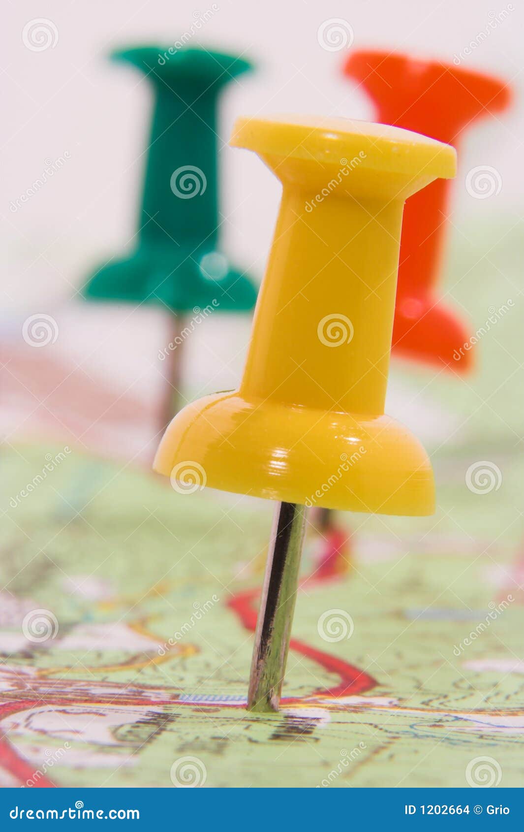 Pushpins marking a route stock photo. Image of concept - 1202664