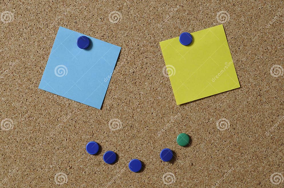 Pushpins and Notes on Board Stock Photo - Image of color, cork: 12255480