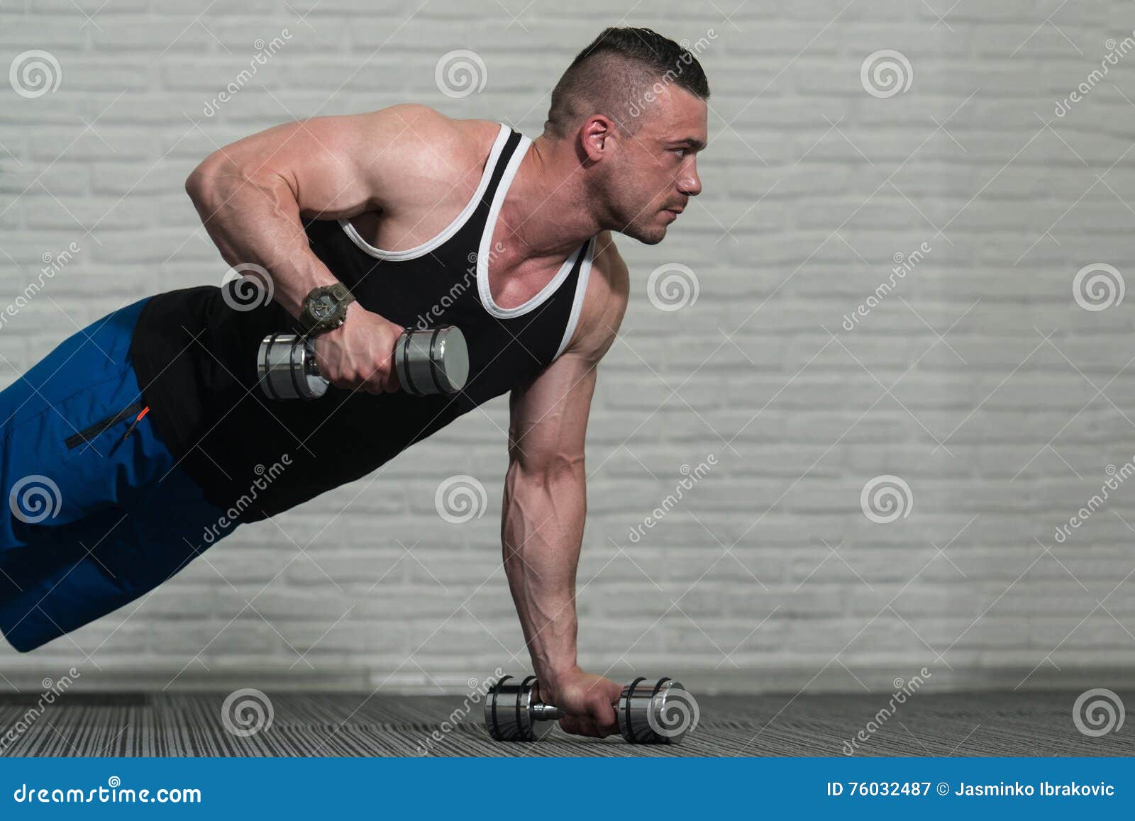 Pushups with Dumbbells stock image. Image of build, determination ...
