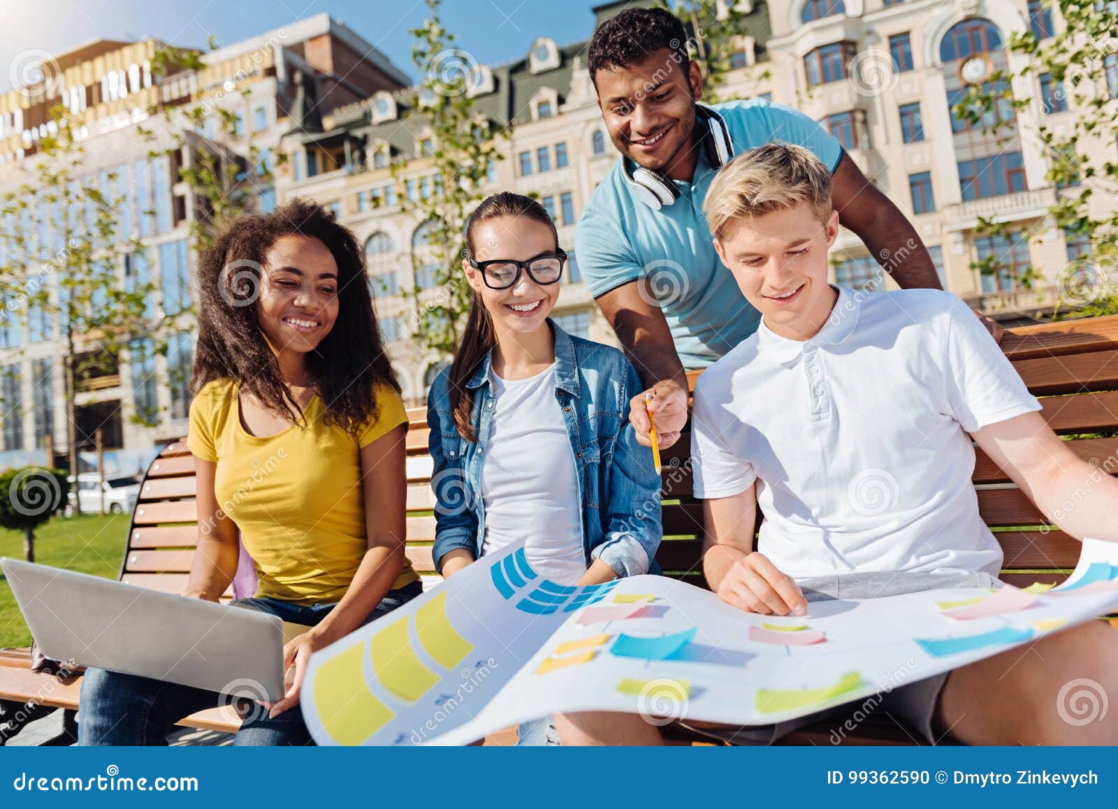 Friendly Group Mates Working Together Stock Photo - Image of gadget ...
