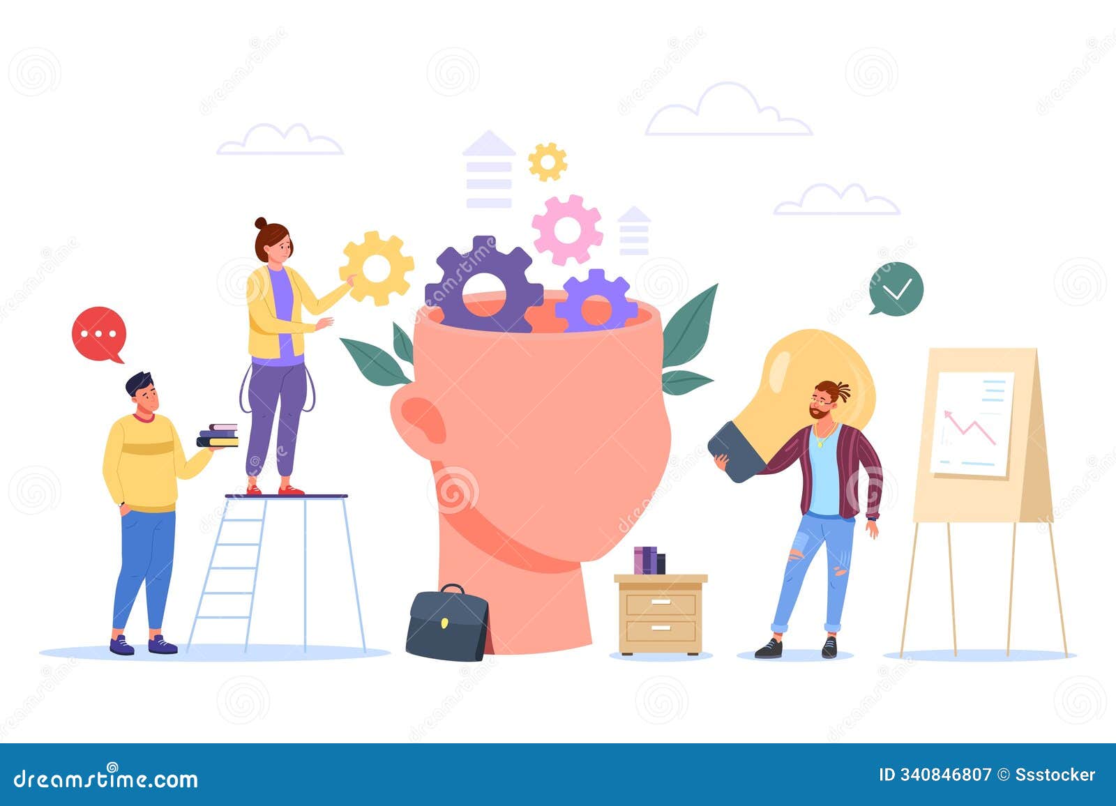 Put Knowledge in Head. People Putting Cog Gear Wheels with Idea in ...