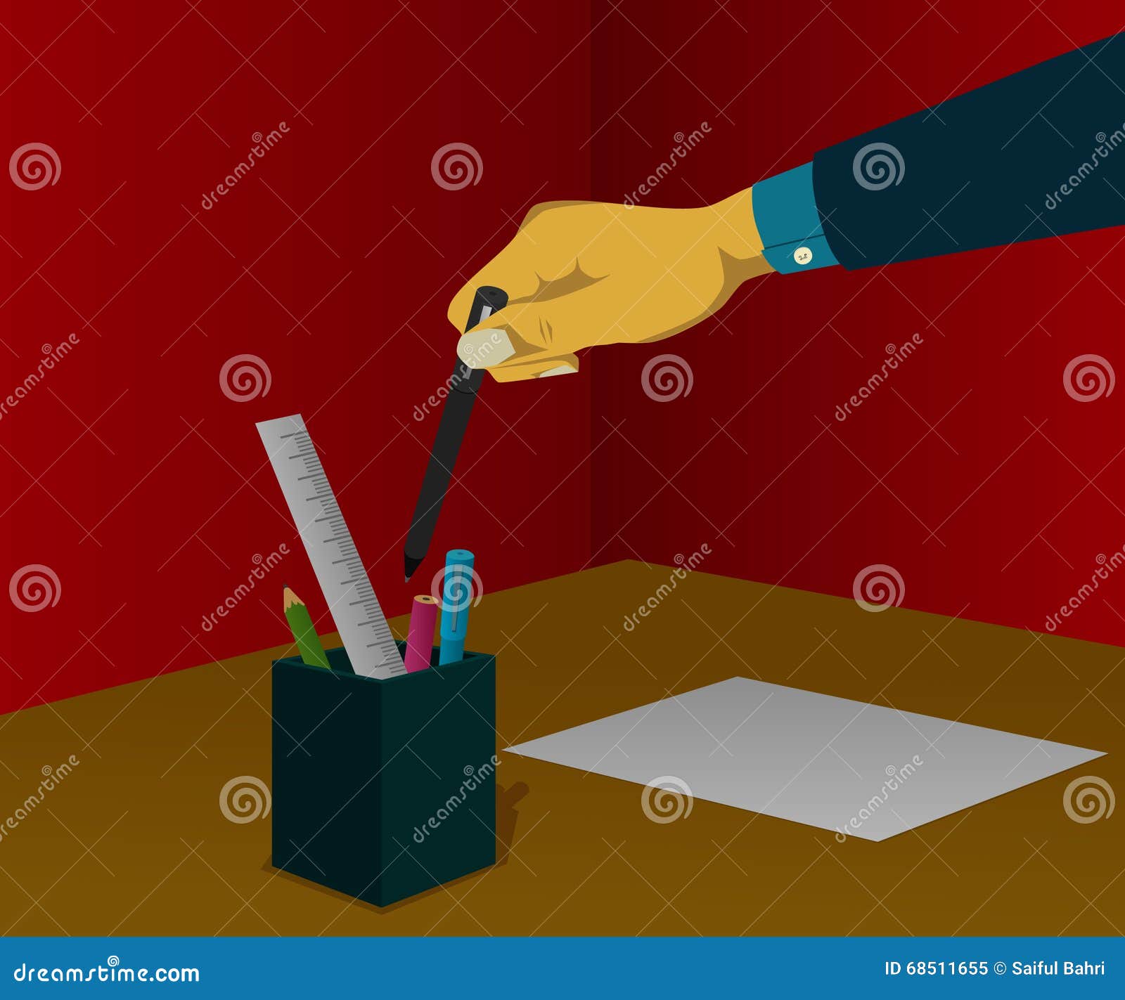 Put the Pen in Place of Stationery Stock Vector - Illustration of ruler ...