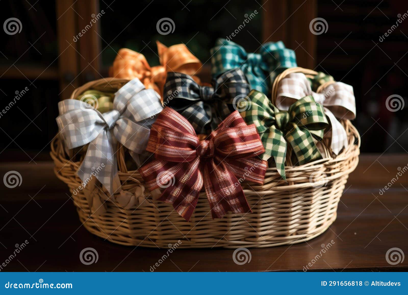 Put Together Selection of Holiday Bows in a Wicker Basket Stock Photo ...