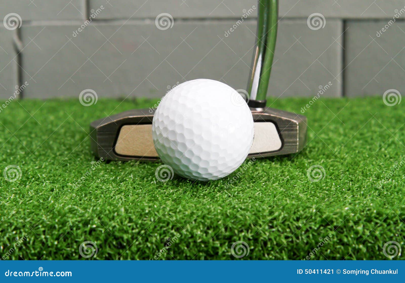 Putter Address at Golf Ball on Artificial Grass. Stock Image - Image of ...