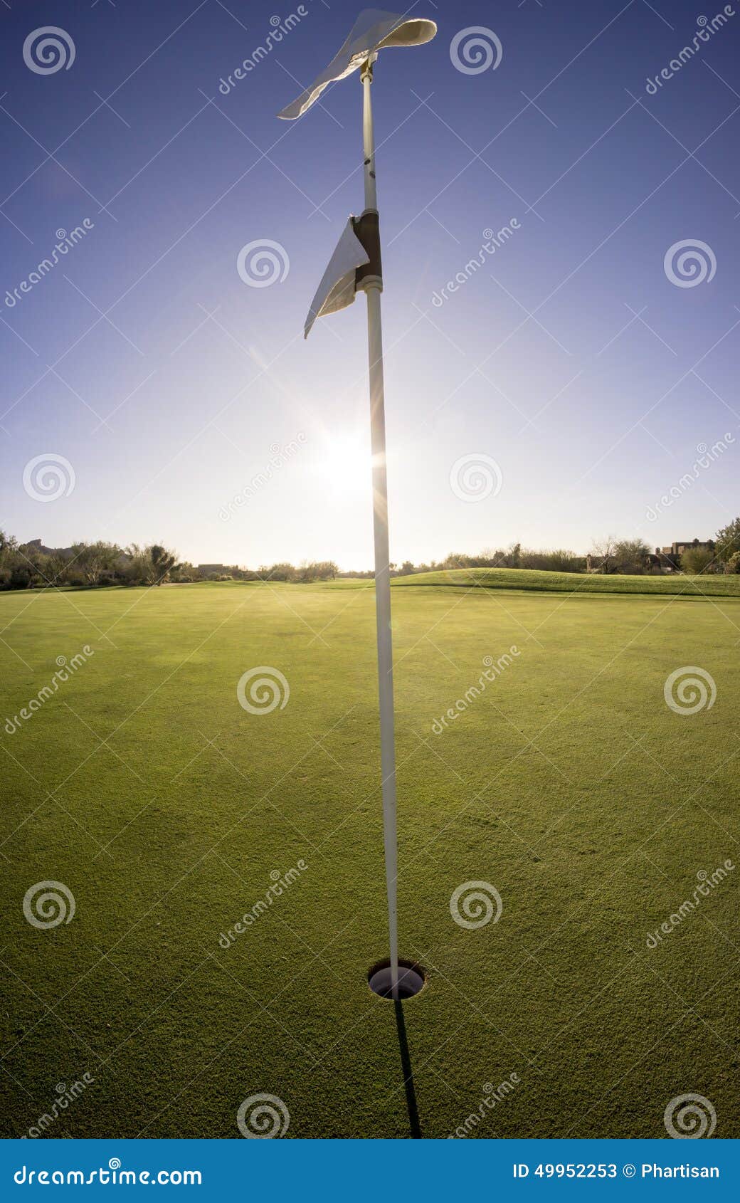 Putting Green Golf Flag Sun Setting Stock Image - Image of grass ...