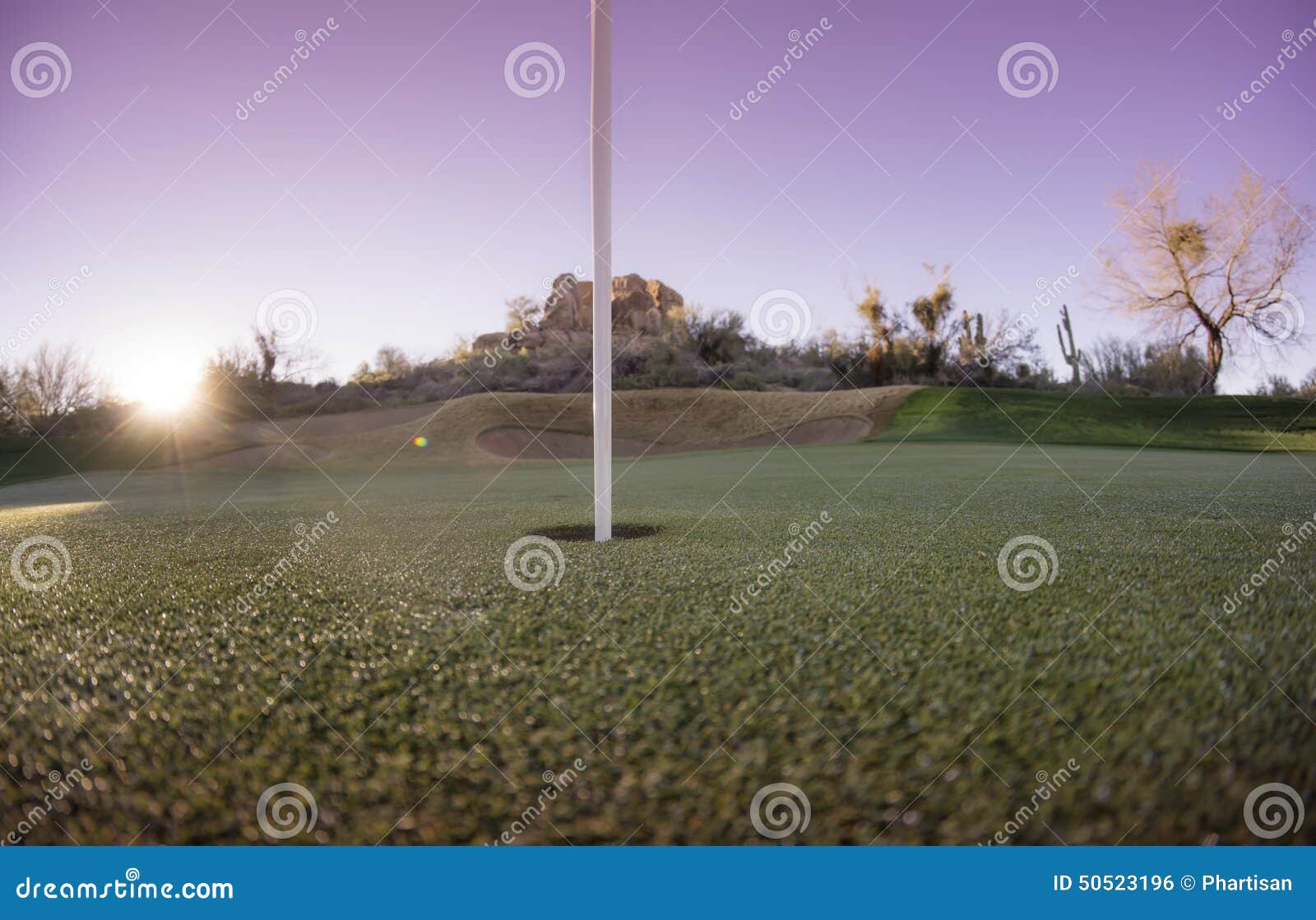 Putting Green Golf Flag Sun Setting Stock Photo - Image of grass ...