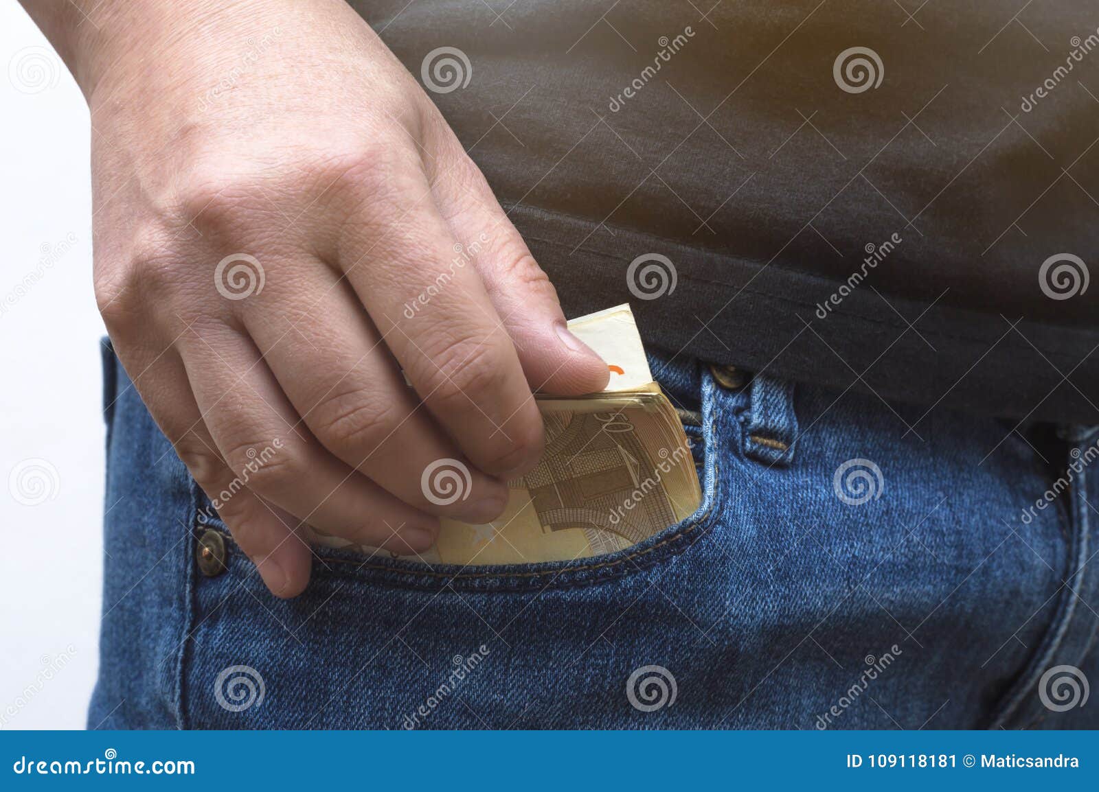 Putting Money into the Pocket Stock Image - Image of front, bill: 109118181