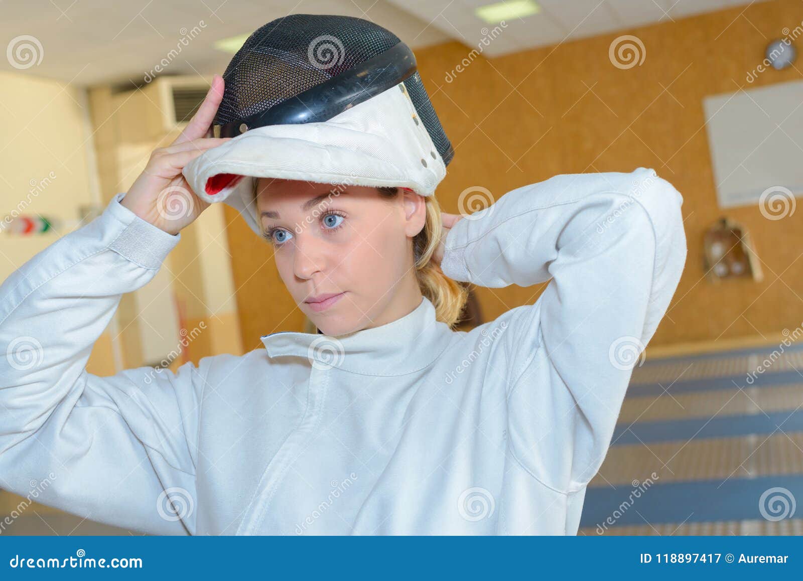 Putting the Protective Helmet Stock Image - Image of weapon, focused ...
