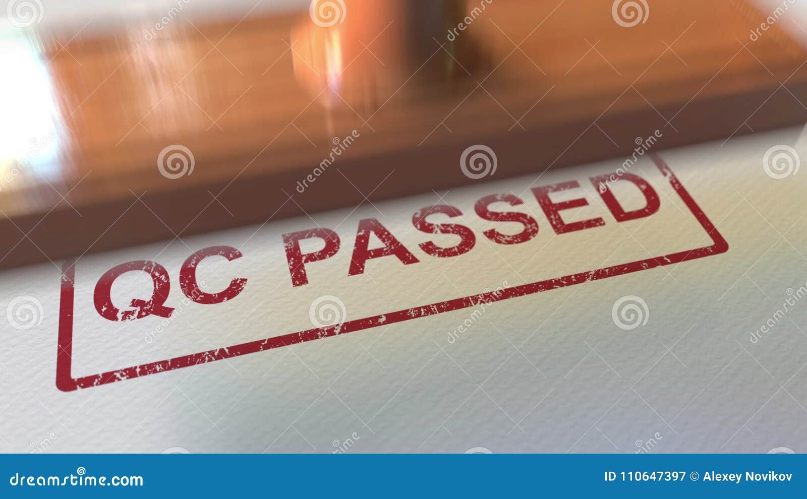 Putting QUALITY CONTROL PASSED Rubber Stamp on the Paper. 3D Rendering ...