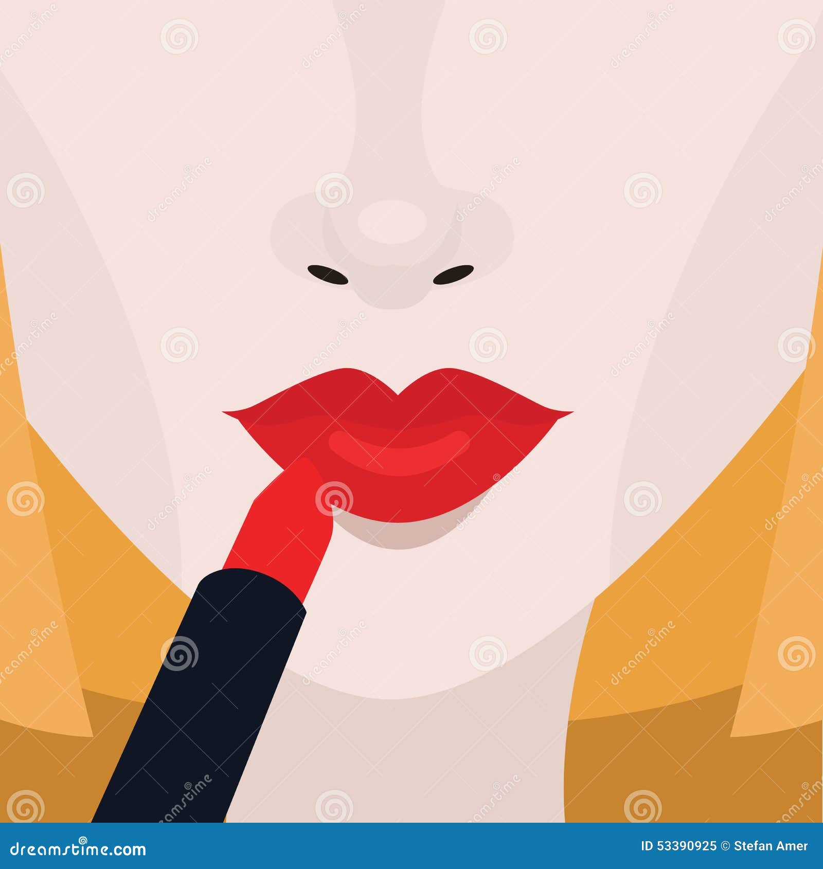 Putting Red Lipstick On Lips, Beauty Concept Cartoon Vector ...