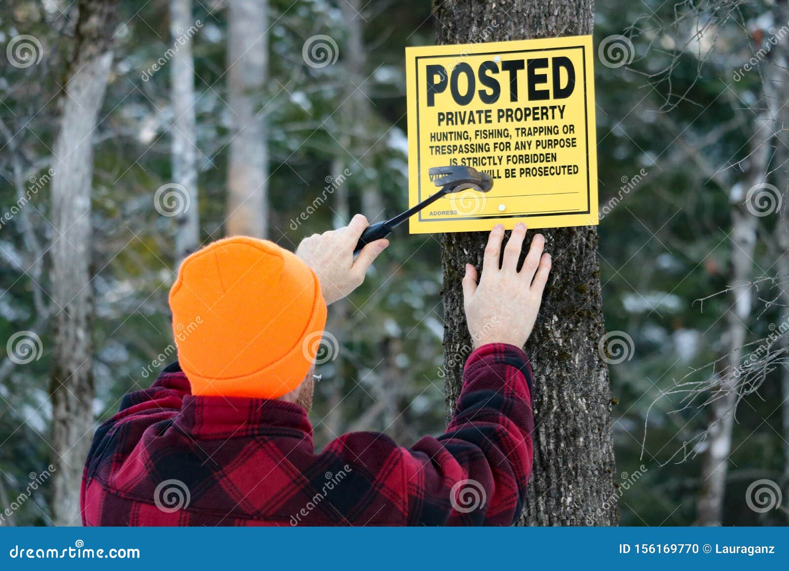 Putting Up a Posted Sign stock photo. Image of fishing - 156169770