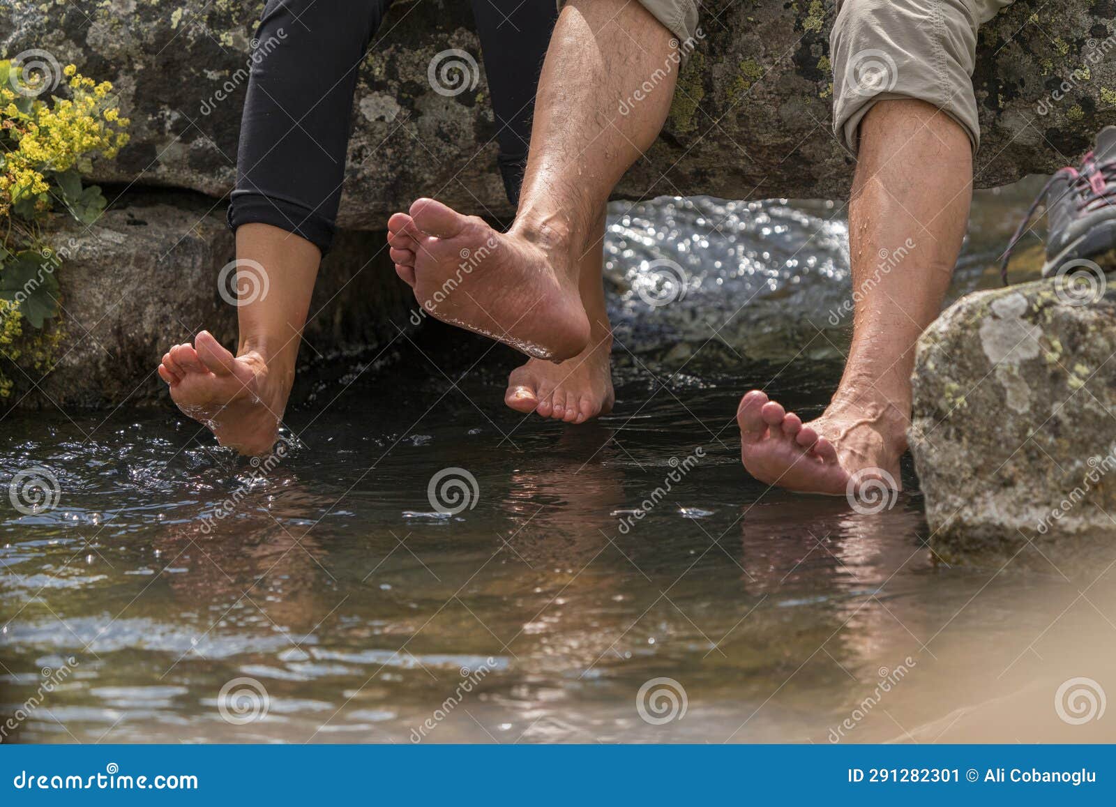 Putting Your Feet in the Water from the Mountain Stock Image - Image of ...
