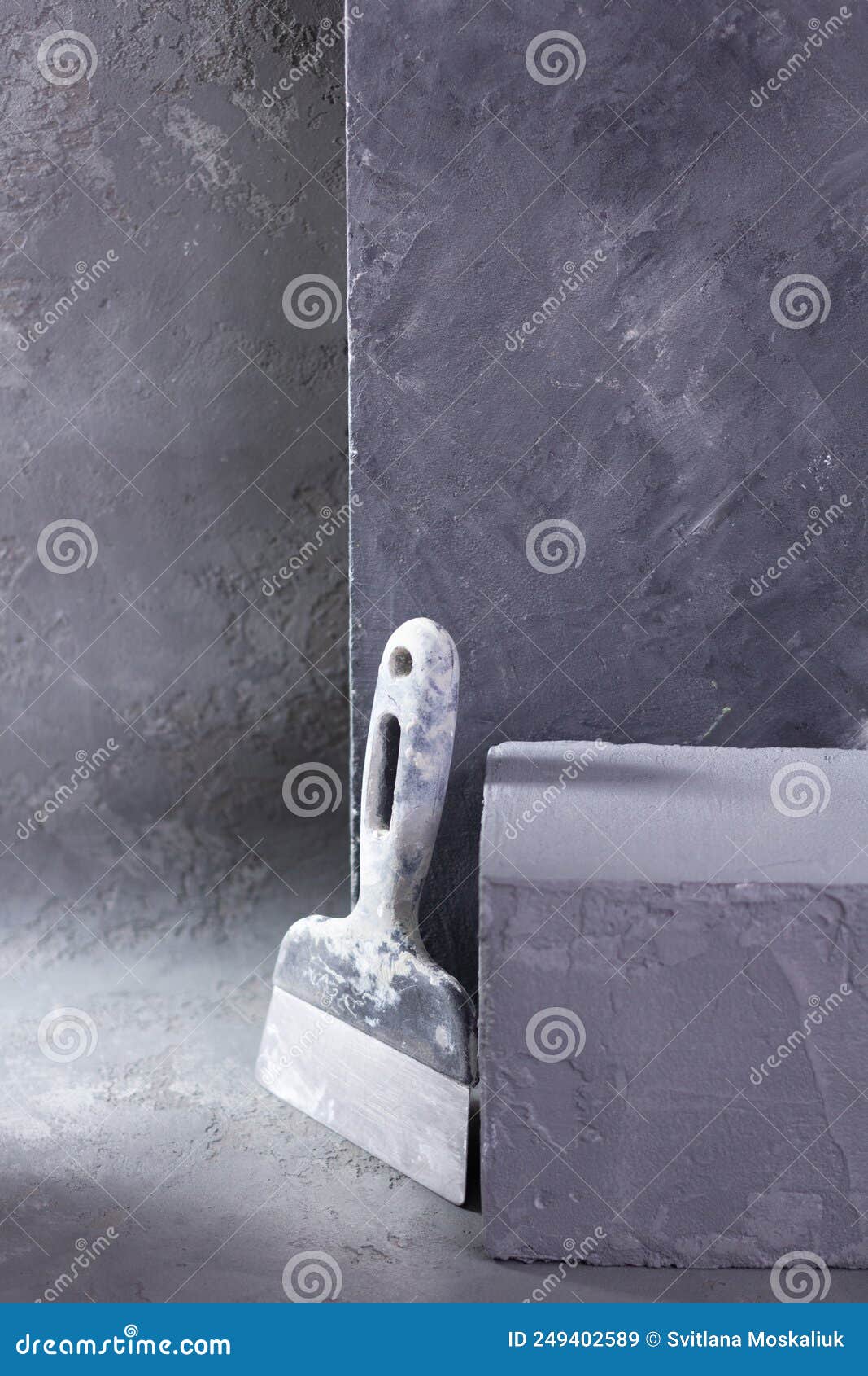 Putty Knife Tool on Cement Background. Construction Tools on Concrete ...