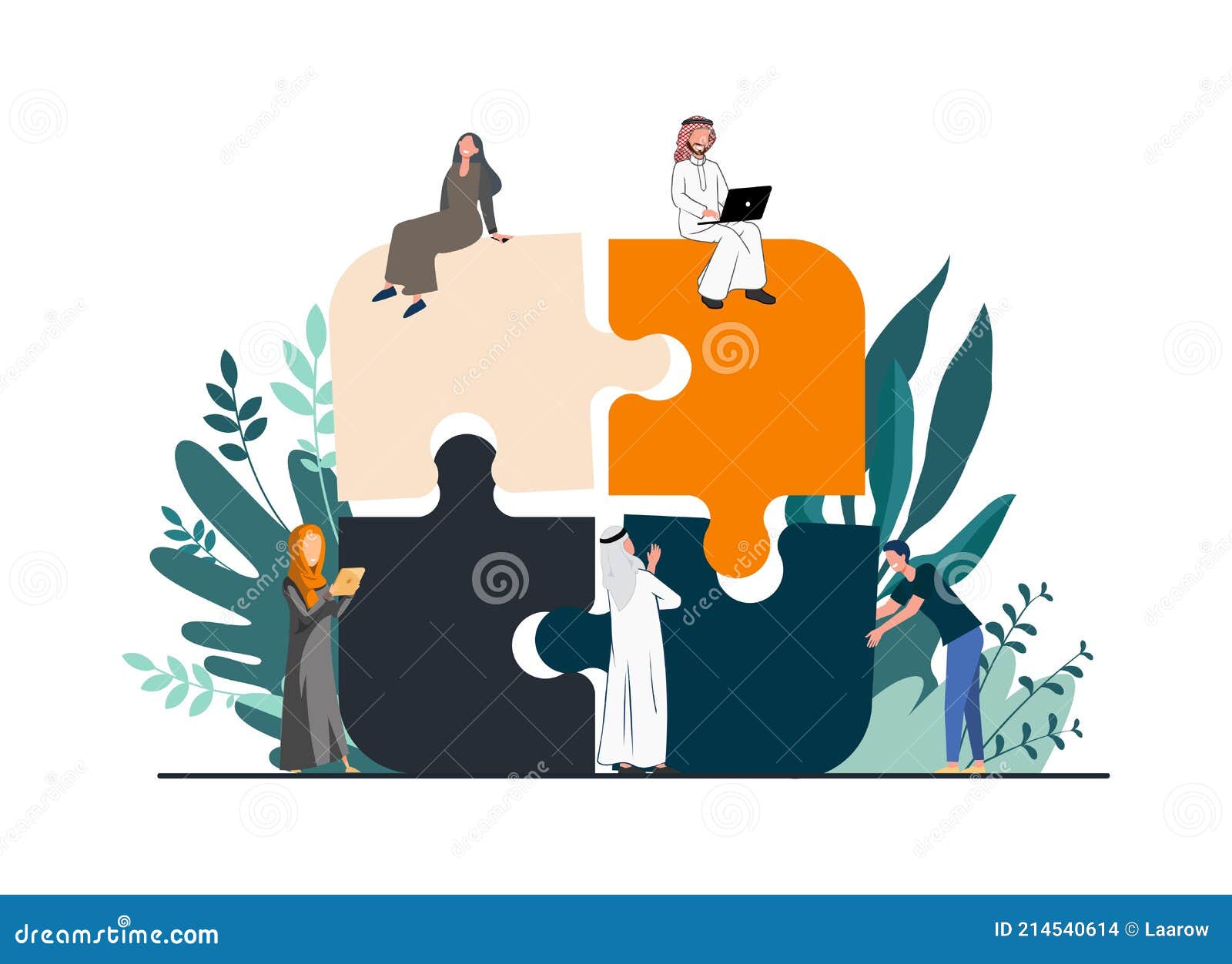 A Puzzel Showing Team Work Unity, Arab Team United, Saudi Arabian Team ...