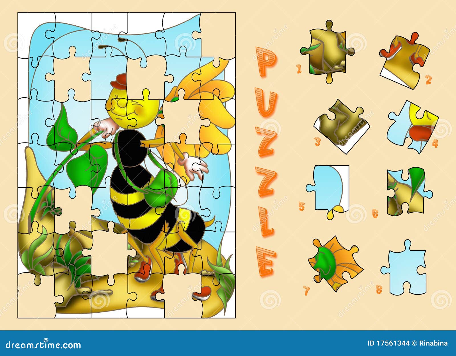 Puzzle of bee stock illustration. Illustration of petals - 17561344